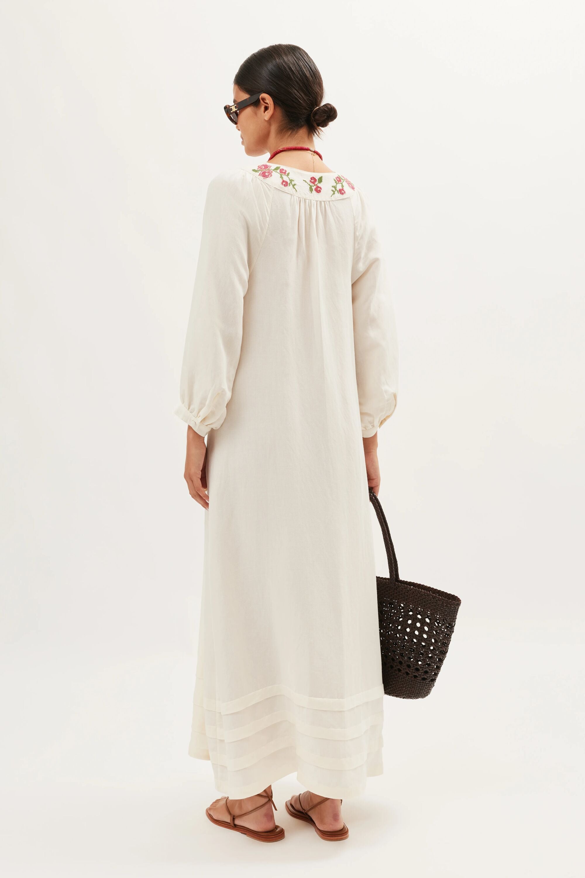 Neila Linen-Blend Midi Dress in Cream Ivory