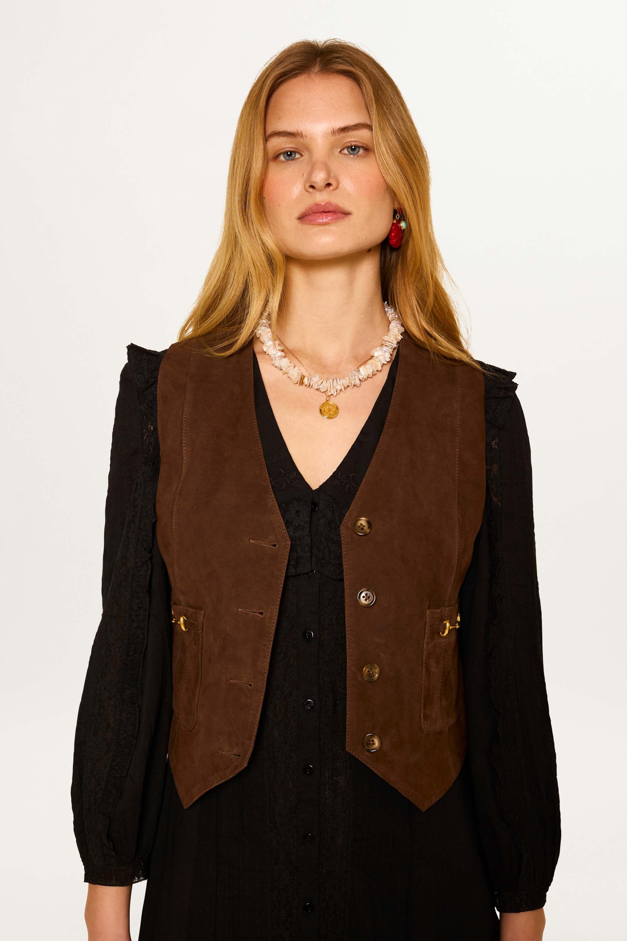 Rikki Suede Waistcoat in Brown Tan