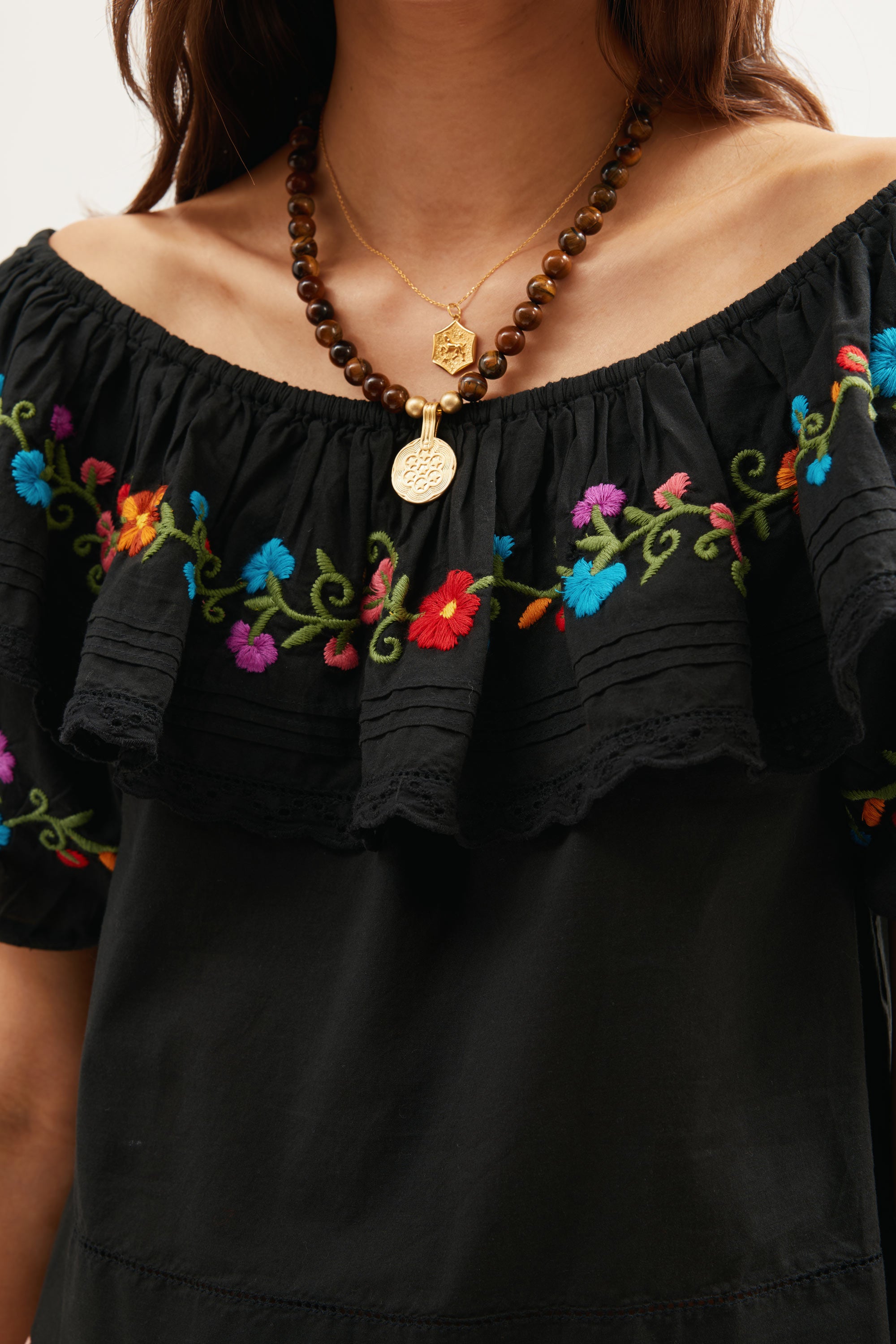 Lisette Top in Ombre Floral Embroidery Black