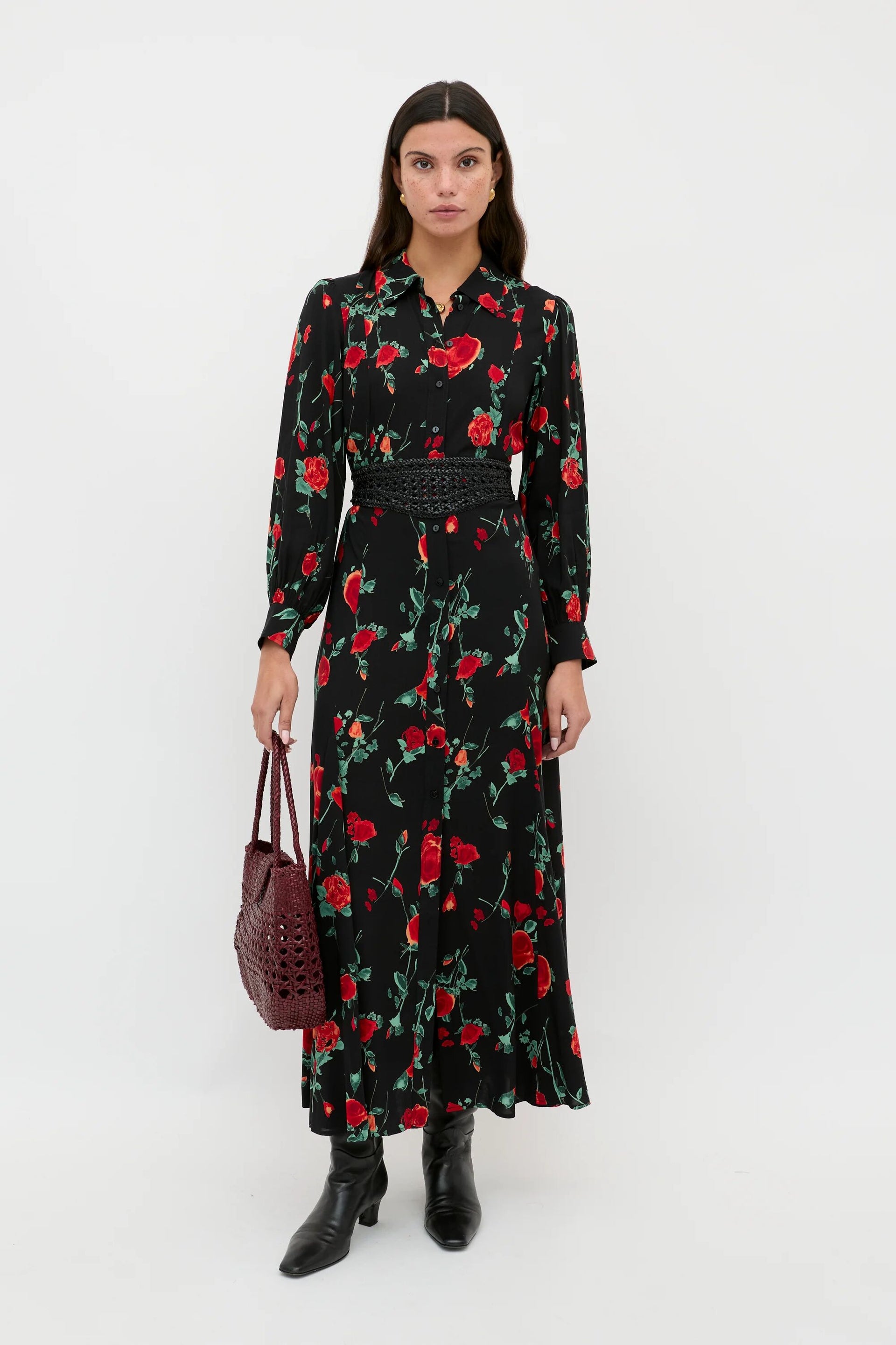 Maddison Midi Dress in Claudia Rose Black