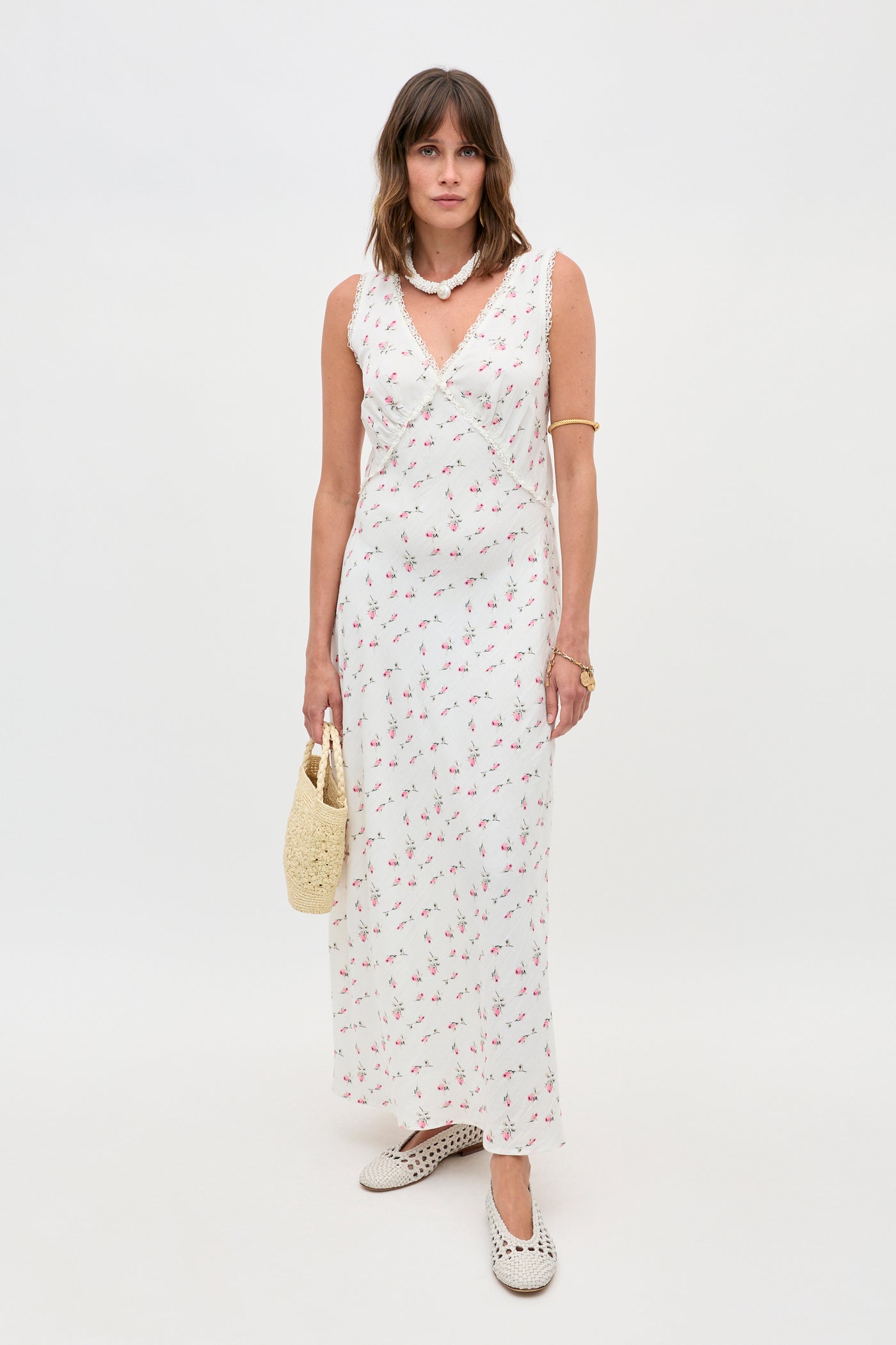 Sandrine Linen Blend Midi Dress in White Sienna Bud Ivory | RIXO ...