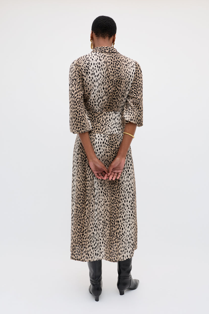 Amina Midi Dress in Brown Antelope Spot Black