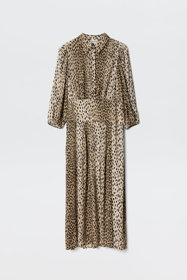 Amina Midi Dress in Brown Antelope Spot Black