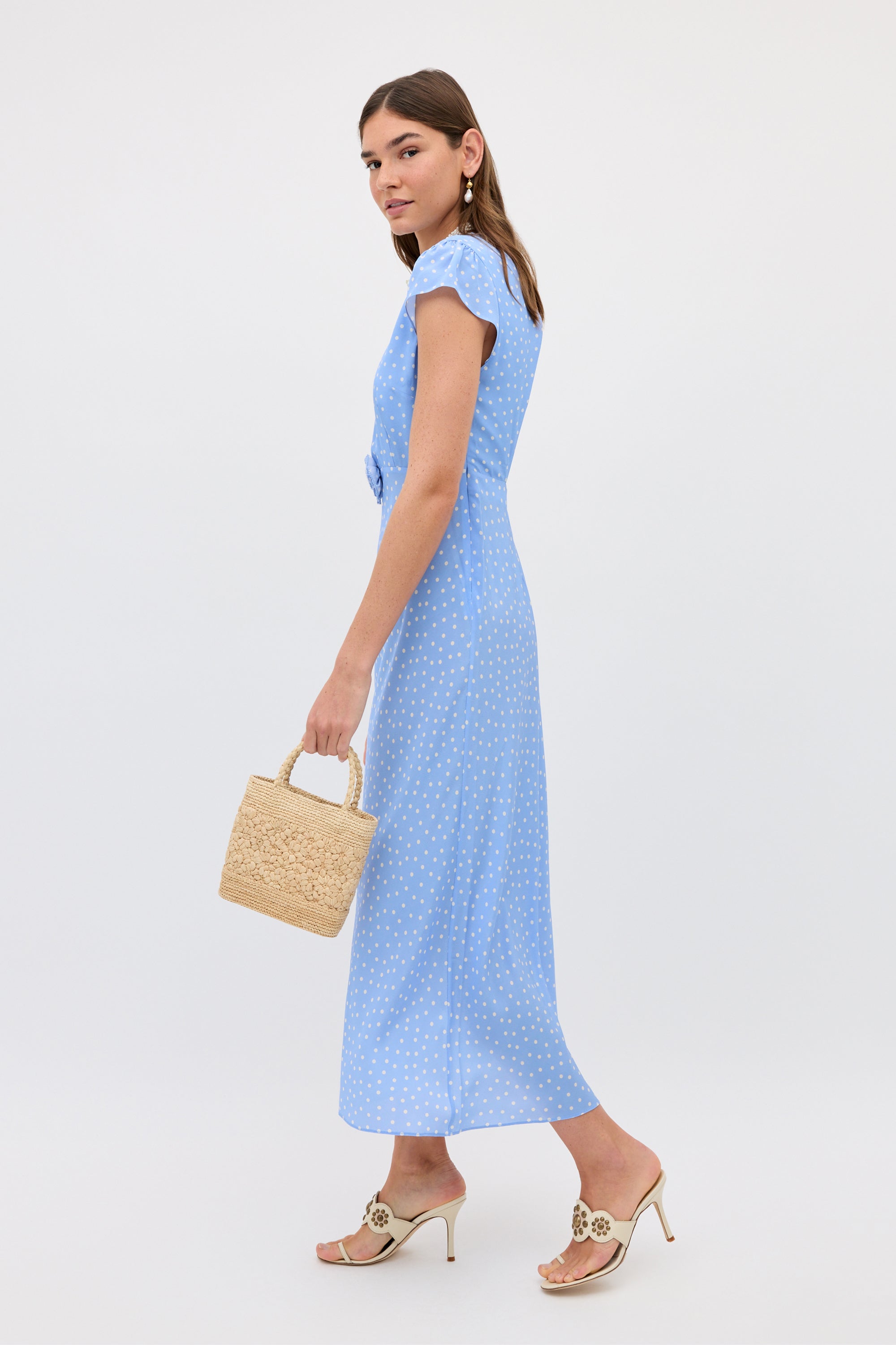 Amy Silk Dress in Layla Dot Light Blue | RIXO ⋆