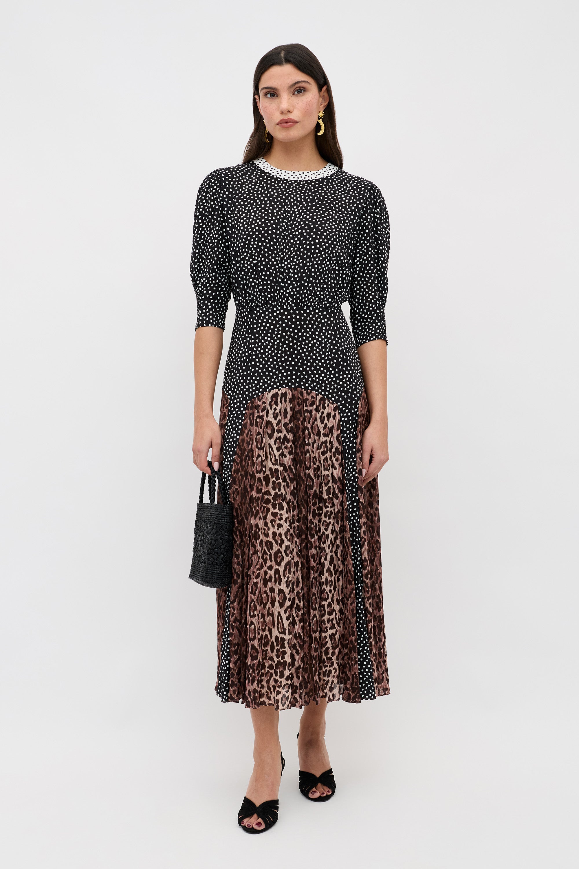 Meg Leopard Midi Dress in Black Leopard Polka Dot | RIXO Worldwide ⋆