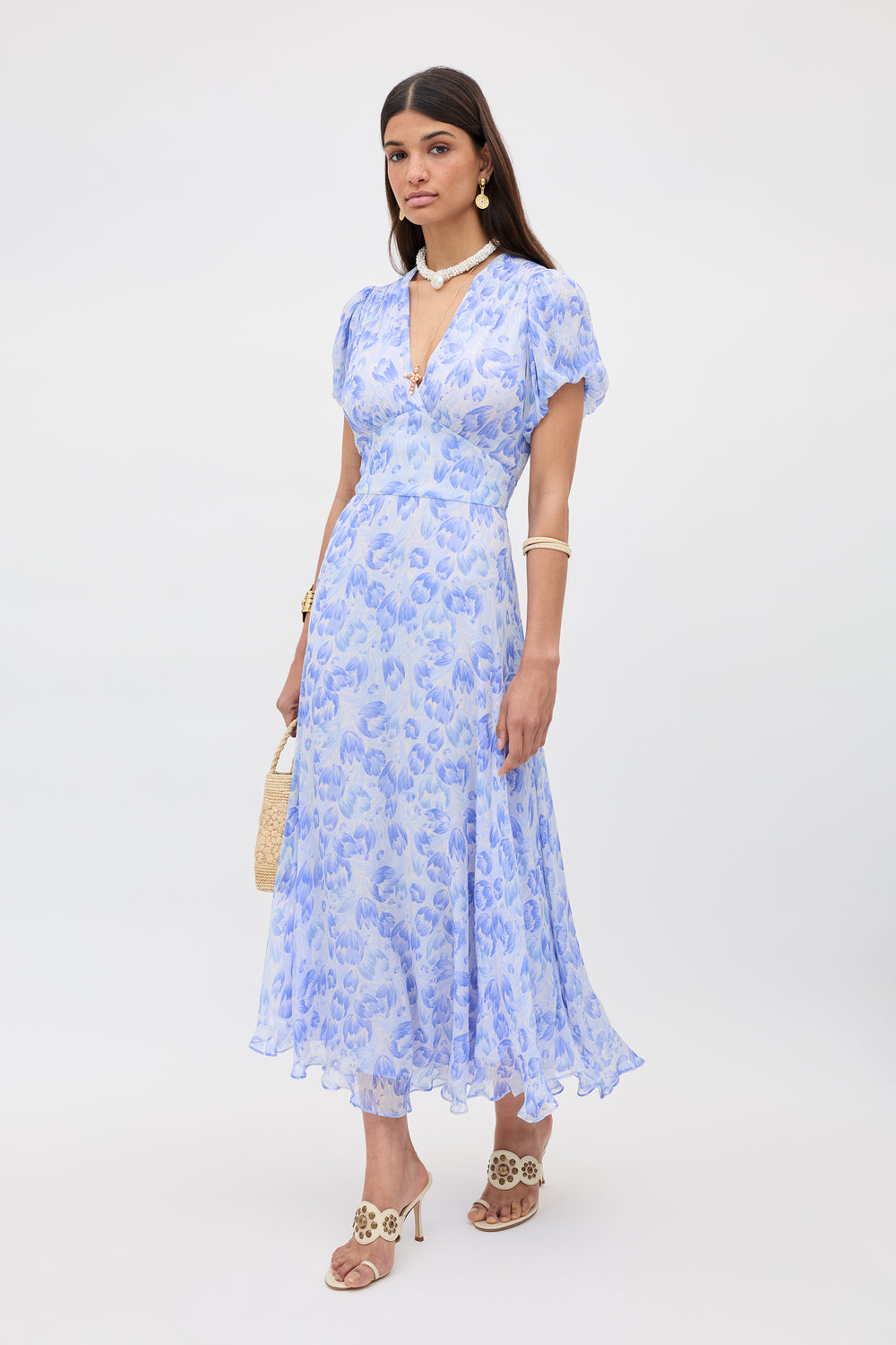 Corrine Chiffon Dress in Tulip Fields Cornflower Blue | RIXO ⋆