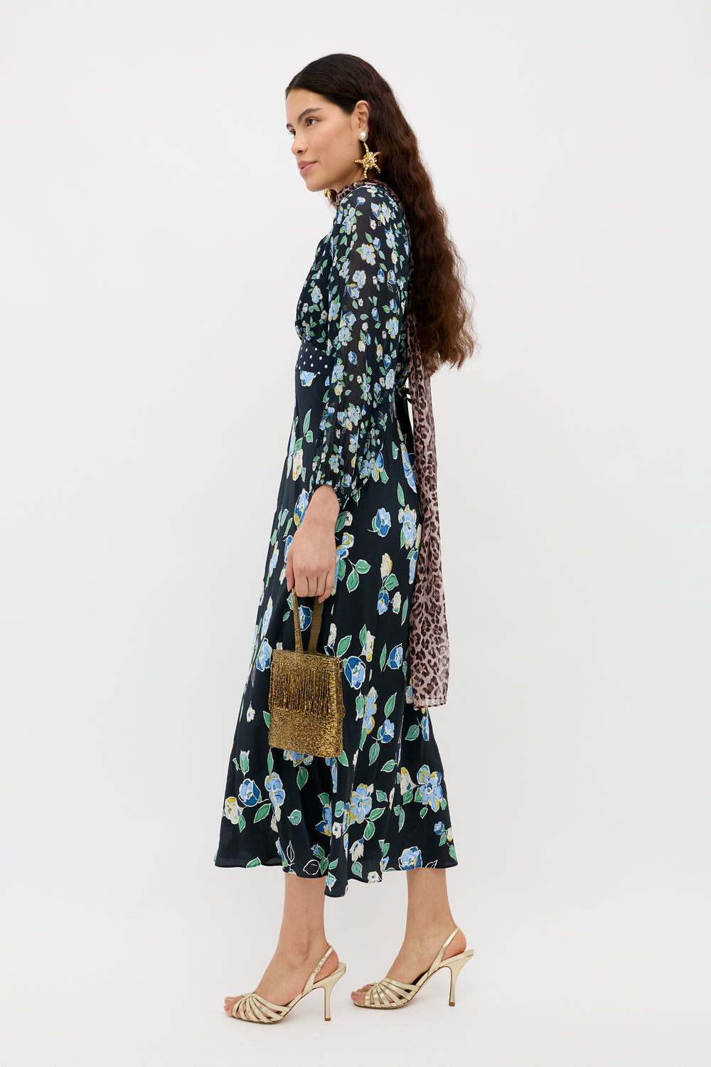 Kaila Silk-Midi Dress in Layla Mix Navy