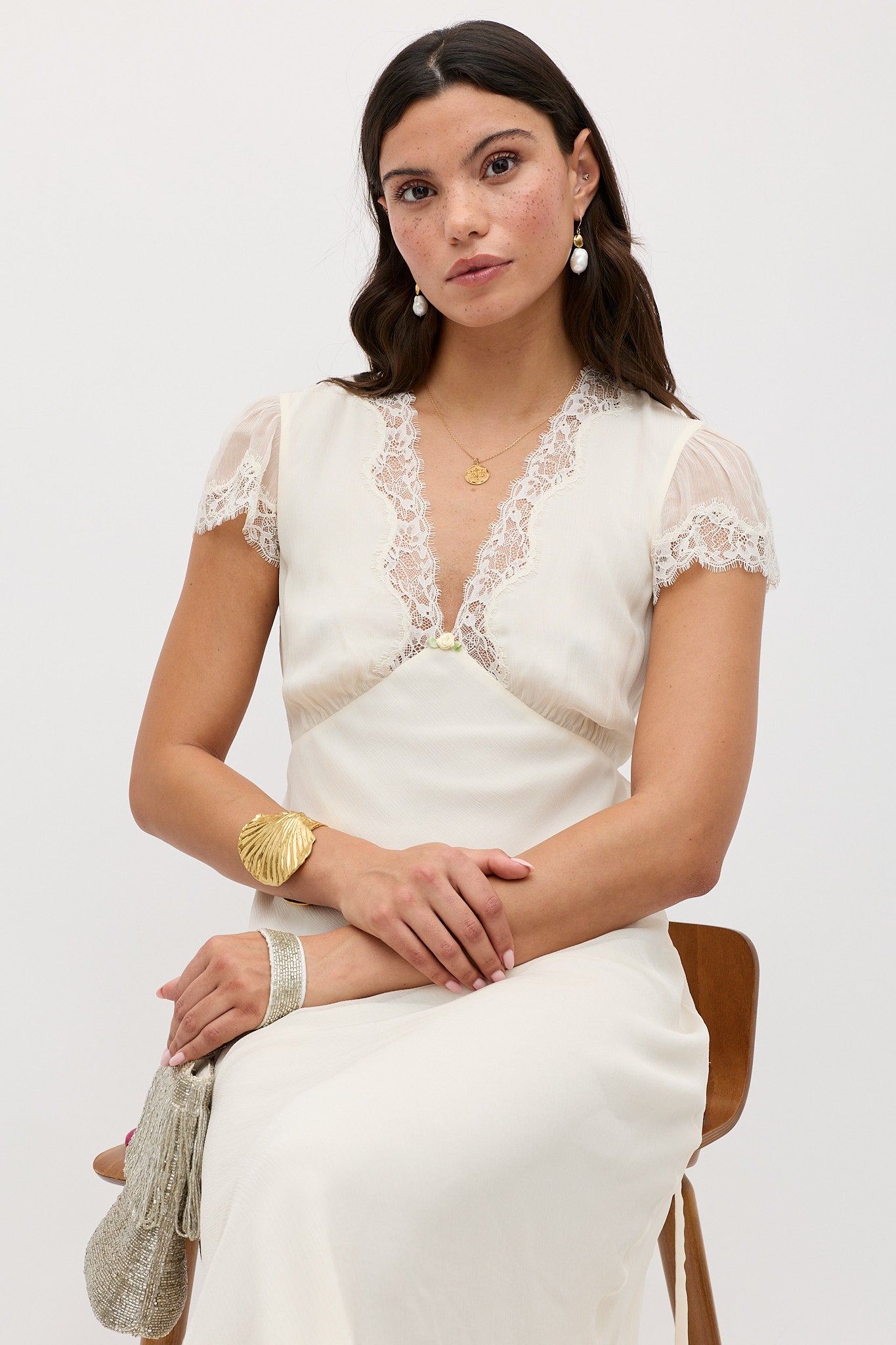 Clarice Chiffon Dress in Ivory Pearl | RIXO USA ⋆