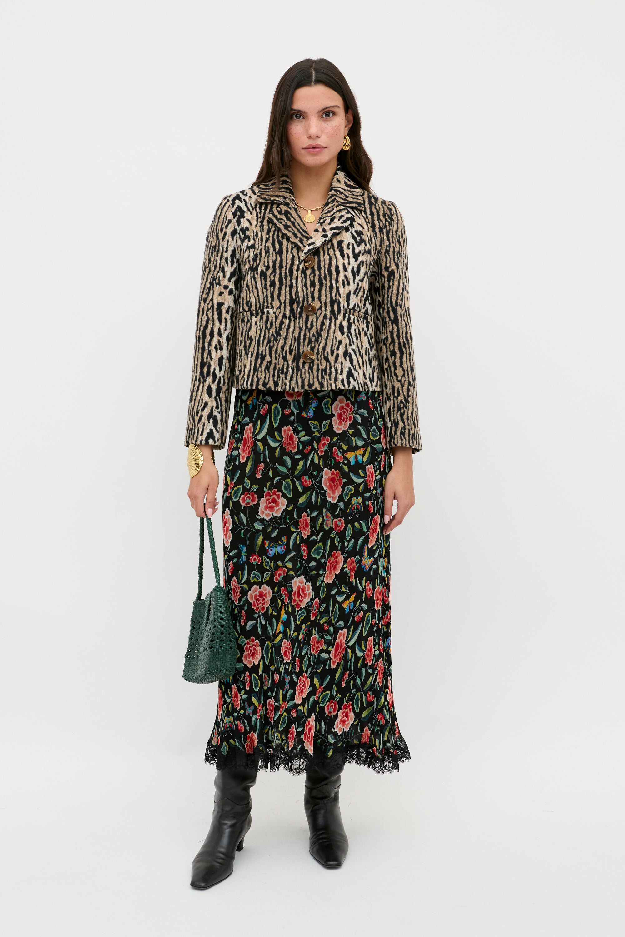 Clarice Chiffon Midi Dress in Multi Butterfly Floral Black | RIXO USA ⋆