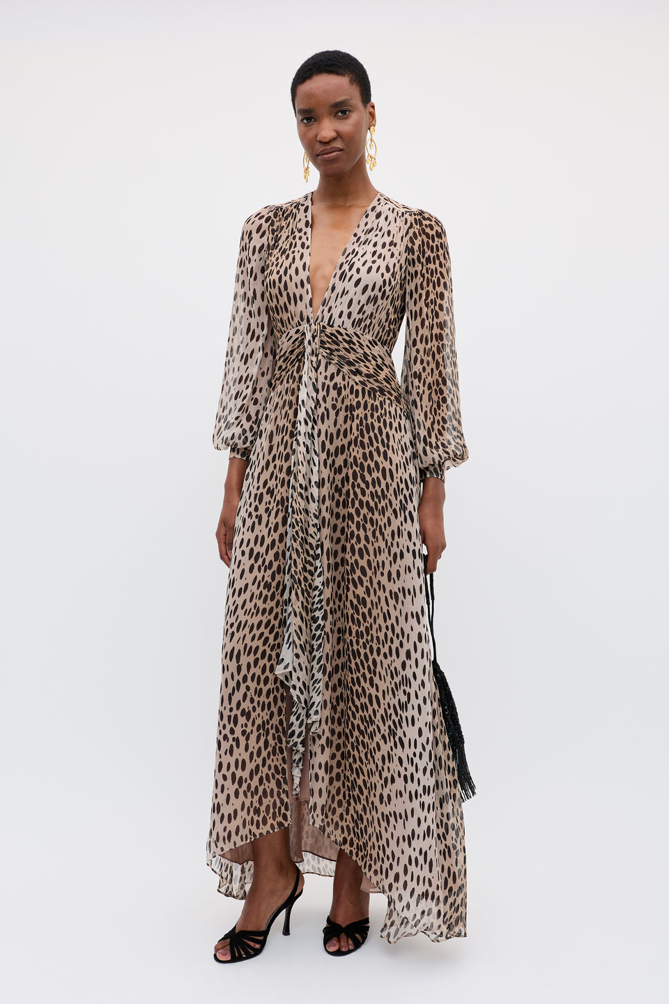 Amina Midi Dress in Brown Antelope Spot Black