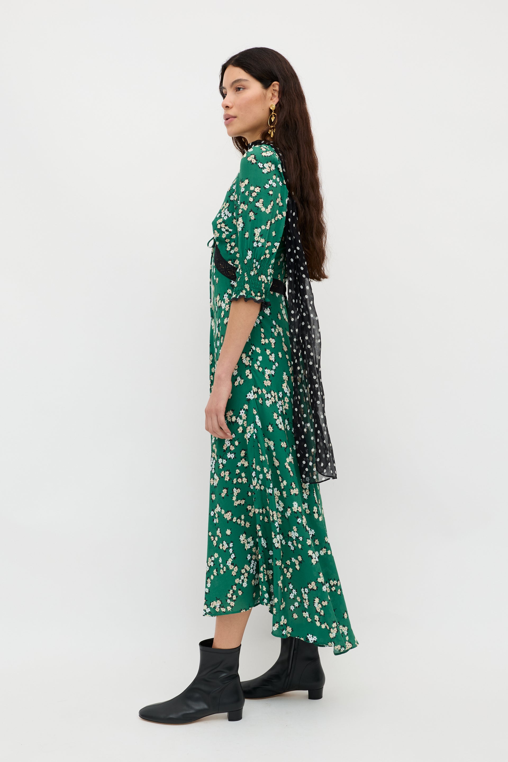 Amina Midi Dress in Green City Floral Olive