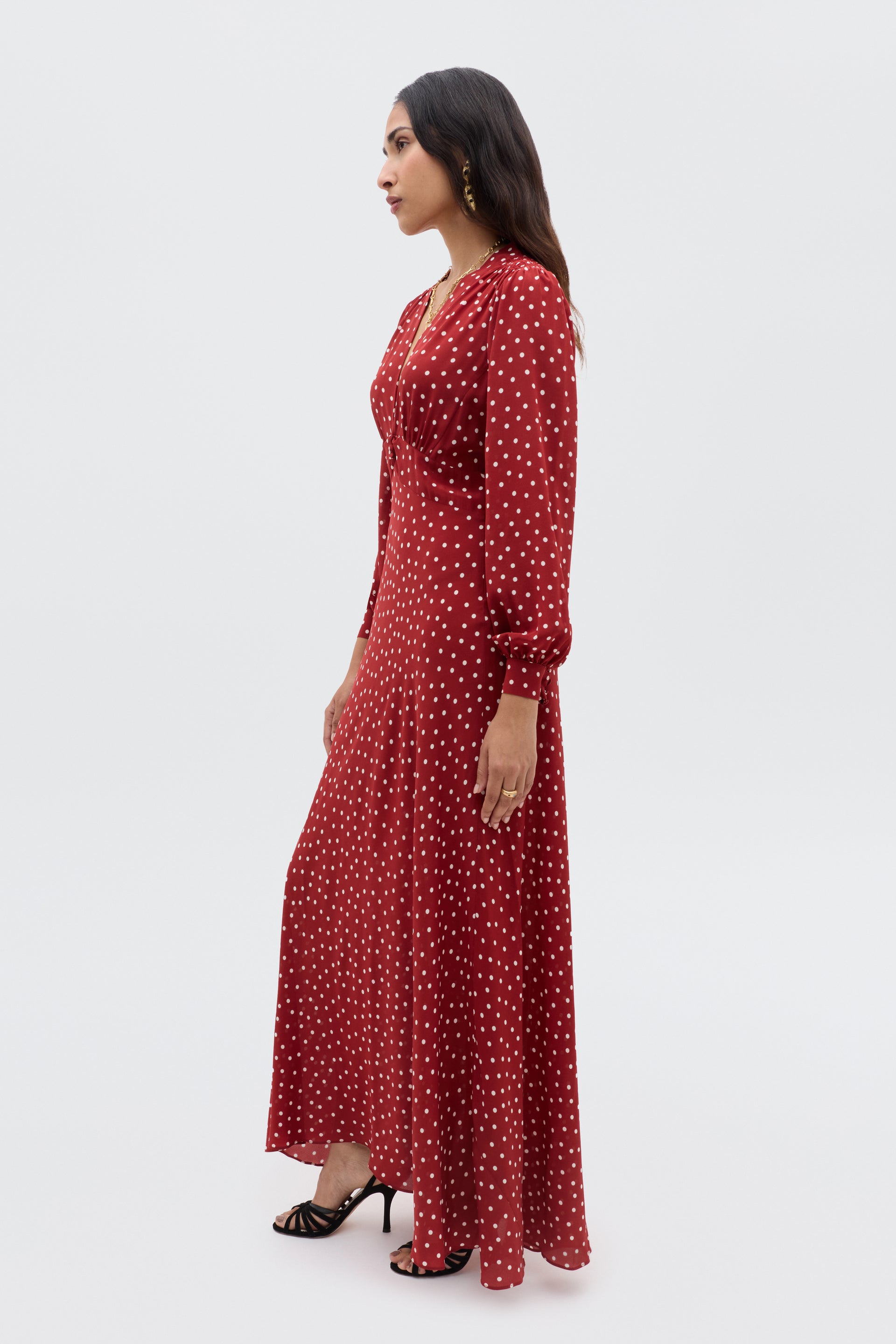 Emory Silk Gown in Layla Dot Red