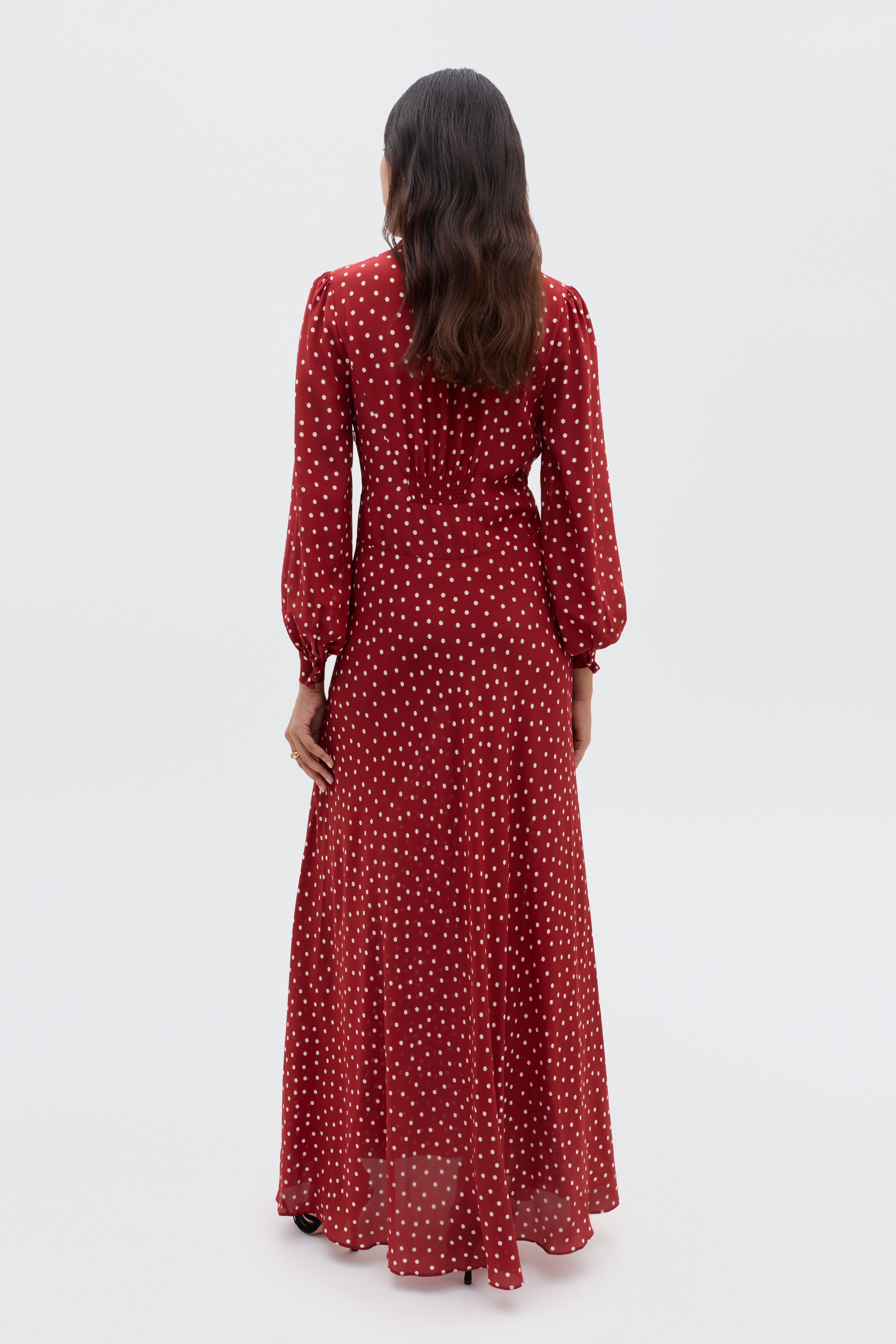 Emory Silk Gown in Layla Dot Red | RIXO ⋆