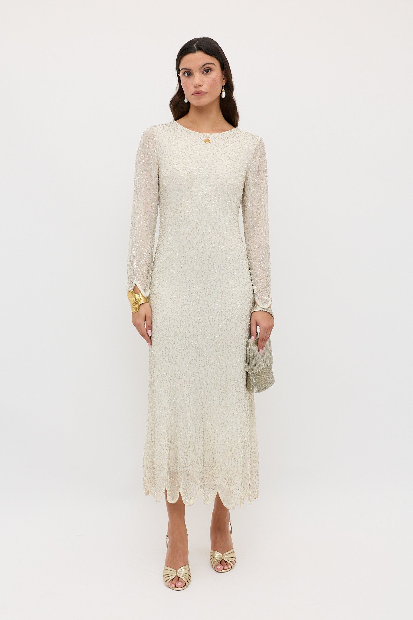 Alondra Embellished Dress in Ivory Florence Embellishment Pearl | RIXO ...