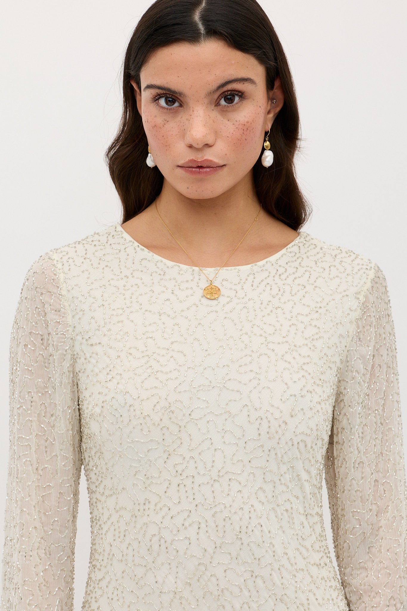 Alondra Embellished Dress in Ivory Florence Embellishment Pearl | RIXO ...