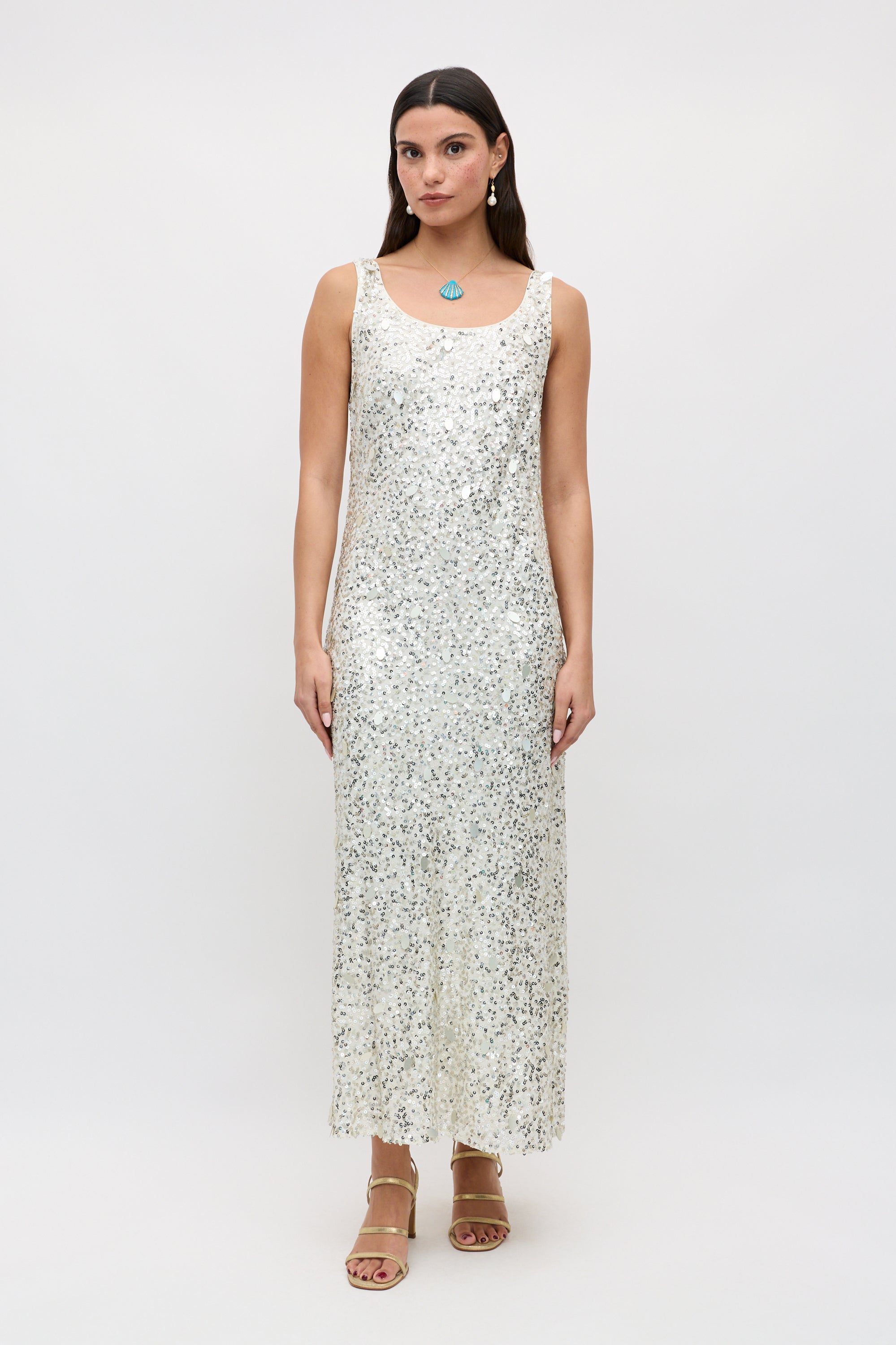 Bondi Embellished Midi Dress in Mia Squiggle Embellishment Ivory | RIXO ...