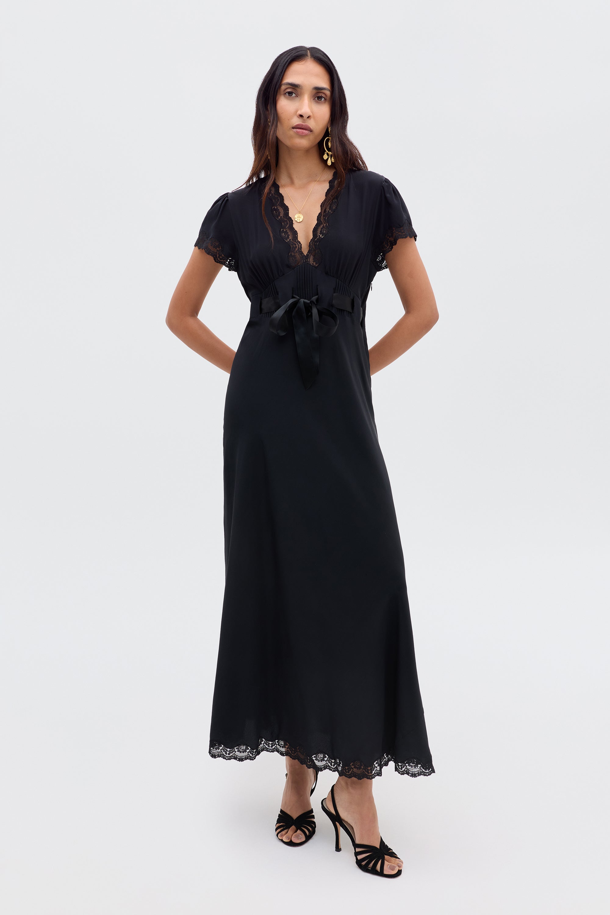 Marlice Silk Midi Dress in Black