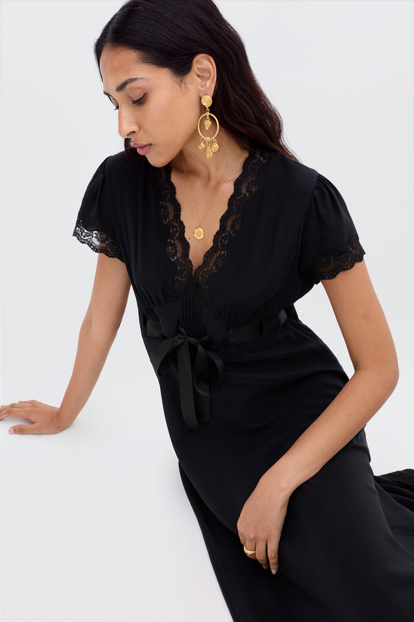 Marlice Silk Midi Dress in Black