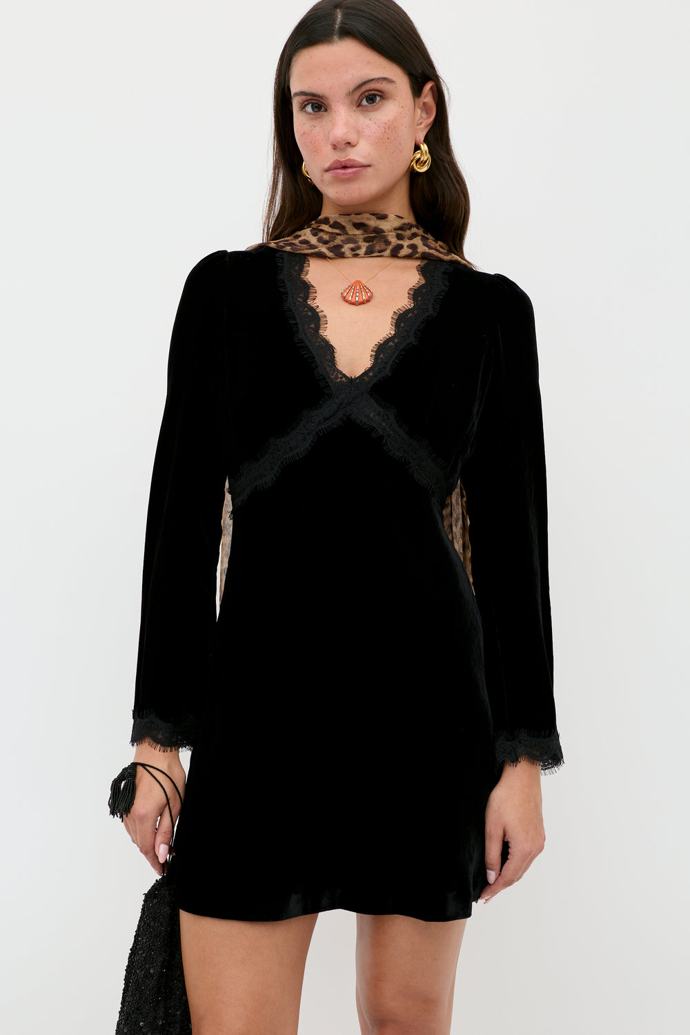 Macie Velvet Mini Dress in Black