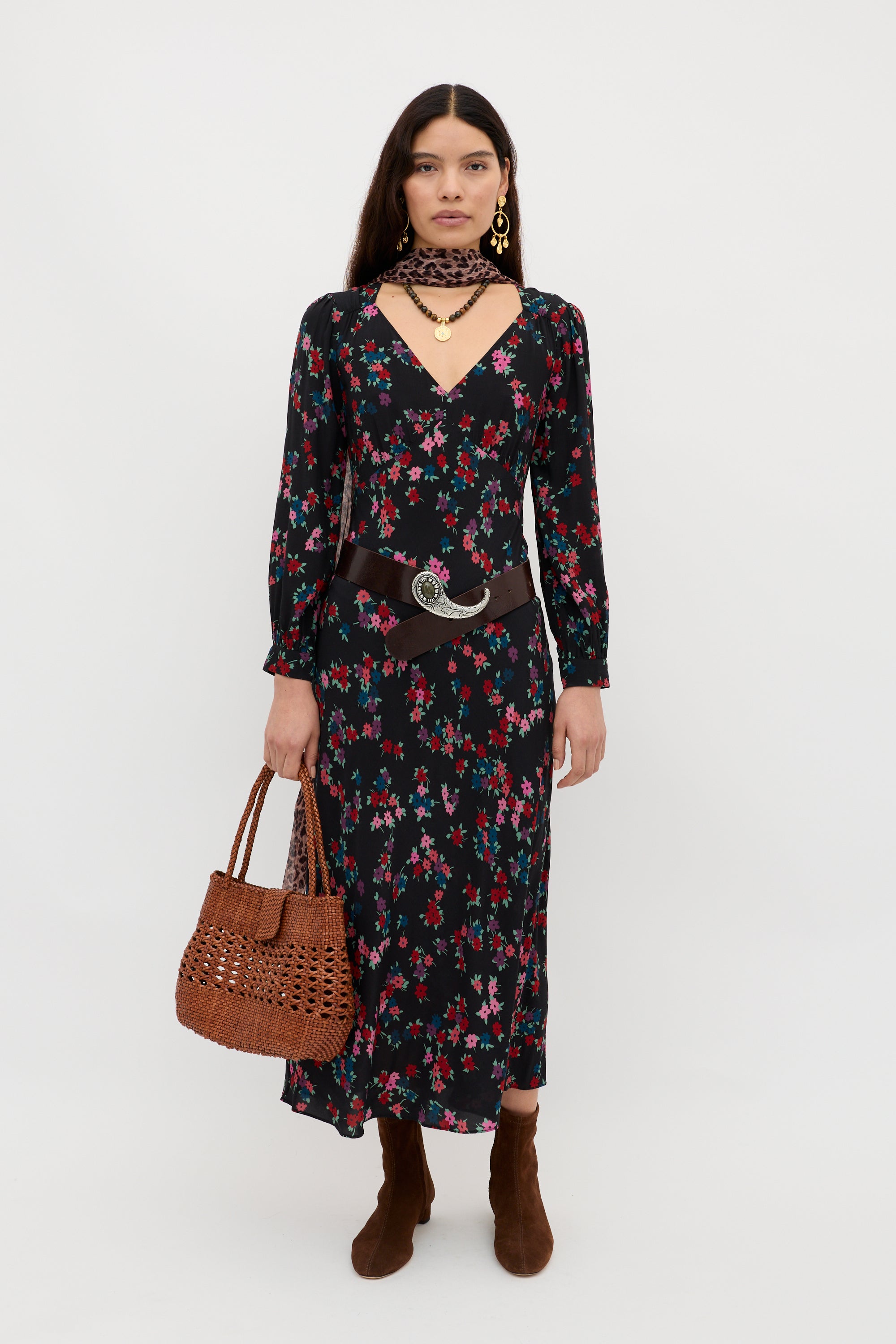 Mavis Midi Dress in City Floral Black