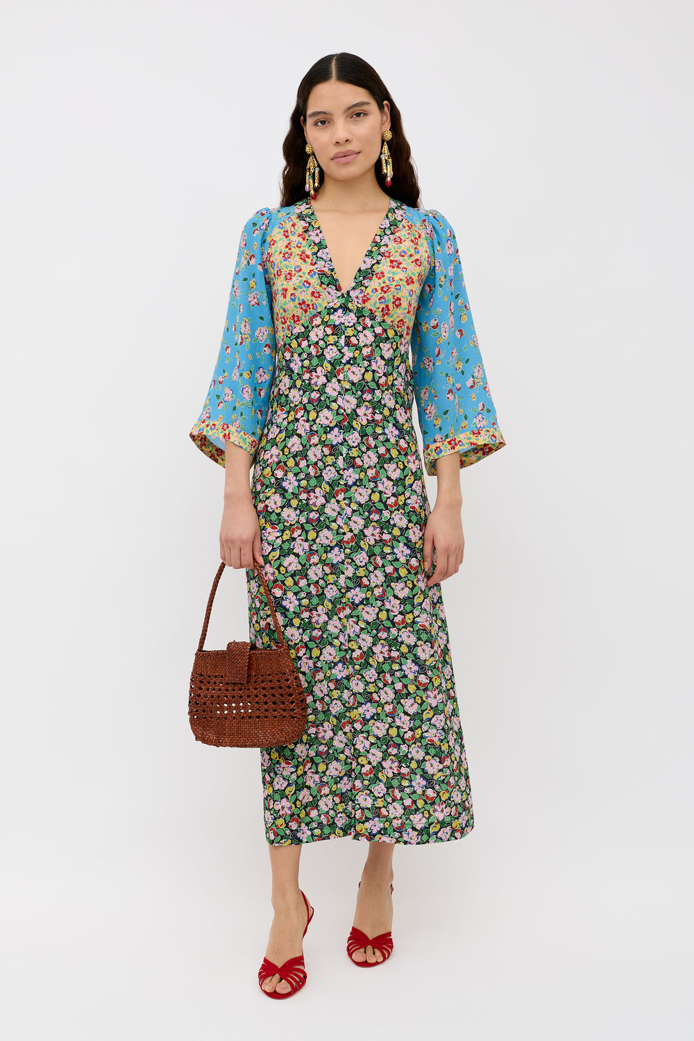 Dahlia Silk Midi Dress in Jeannie Mix Multi | RIXO ⋆