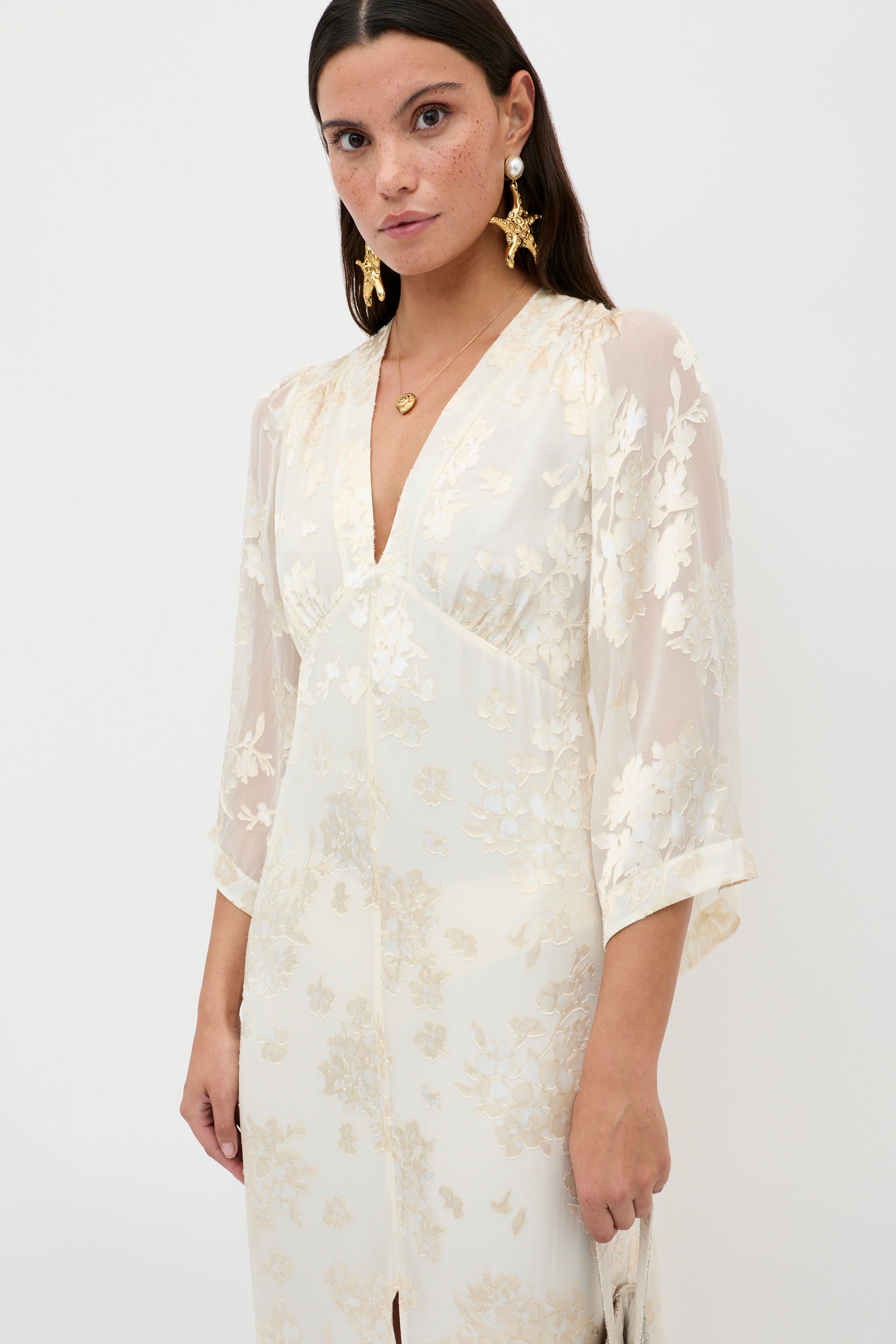 Dahlia Silk-Velvet Devoré Dress in Bouquet Devoré Cream