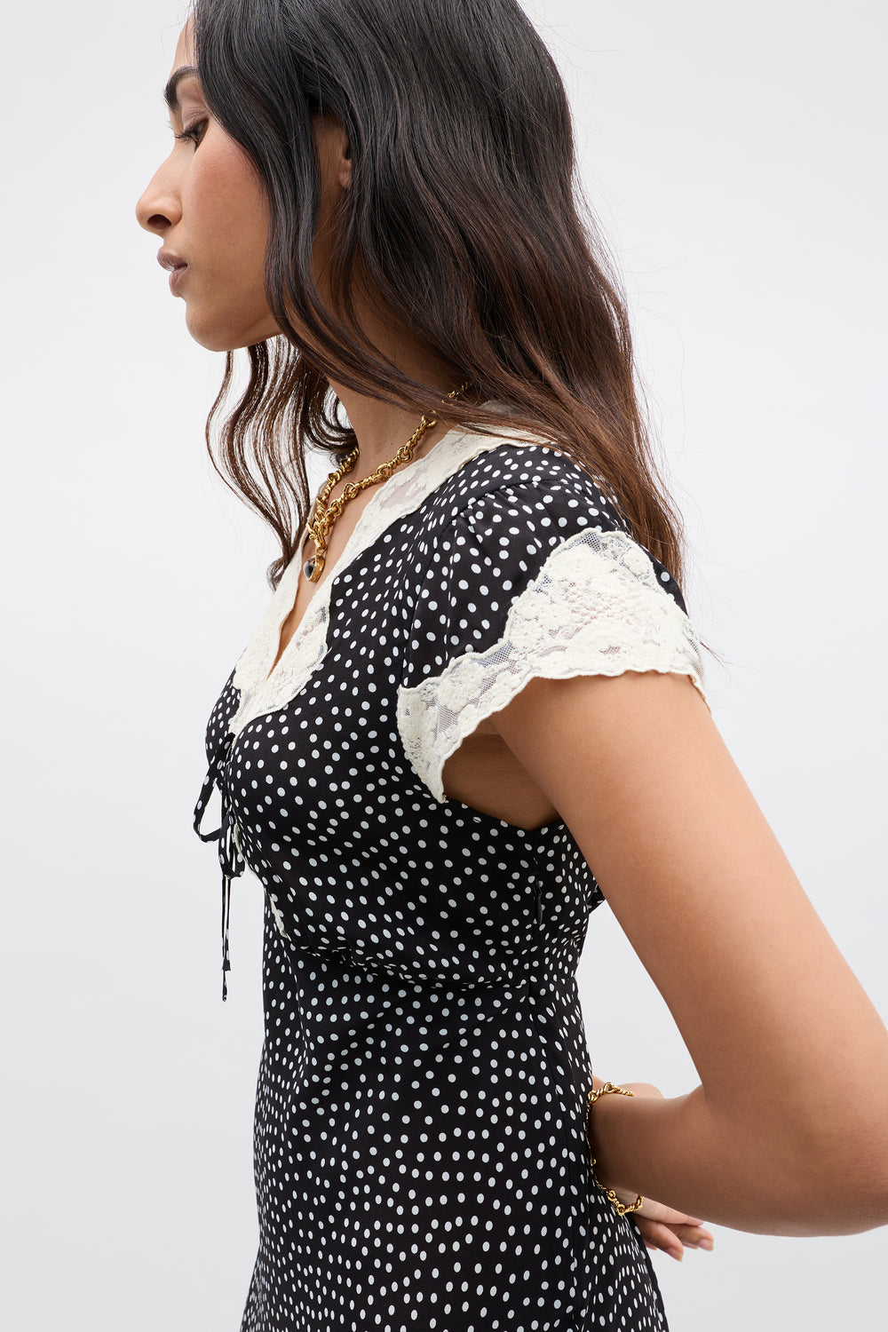 Amari Silk Midi Dress in Mini Polka Dot Black | RIXO Ireland ⋆