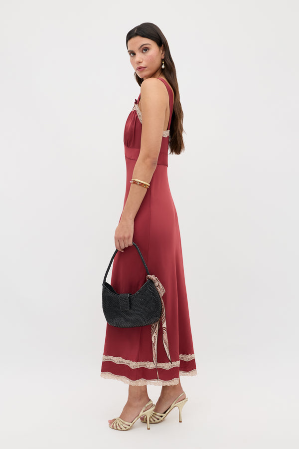 Lucie Satin Midi Dress in Red Rose | RIXO USA ⋆