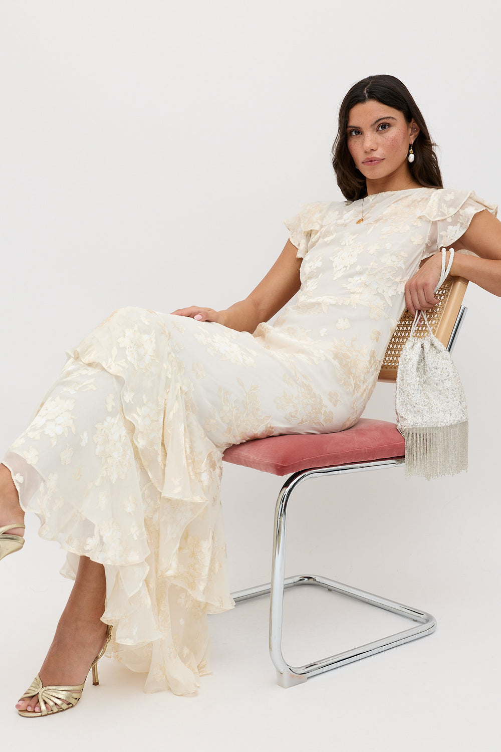 Ordinia Silk-Velvet Devoré Gown in Bouquet Devoré Cream | RIXO ⋆