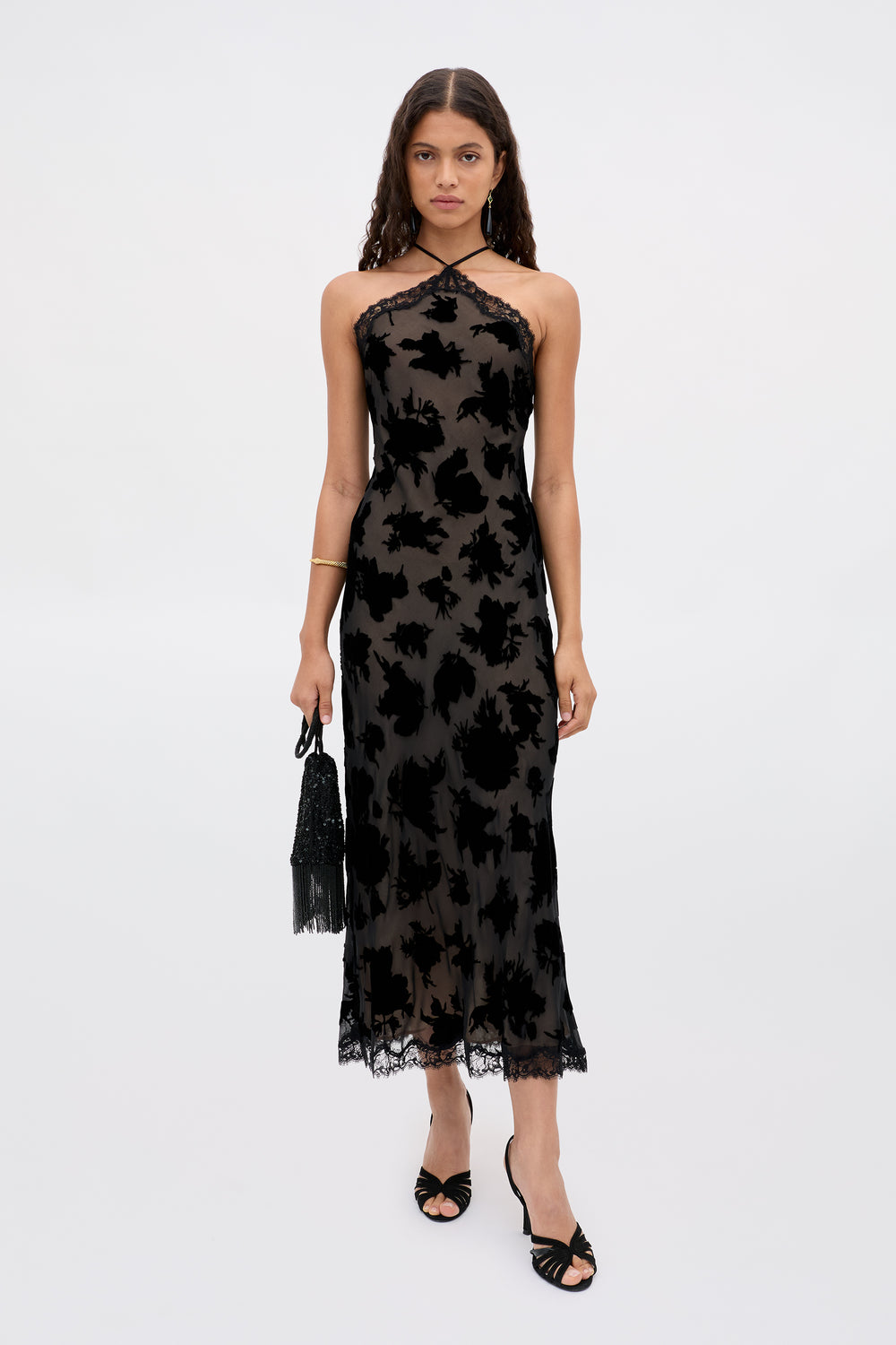 Harlan Silk-Velvet Devoré Dress in Black Countryside Devoré Mono
