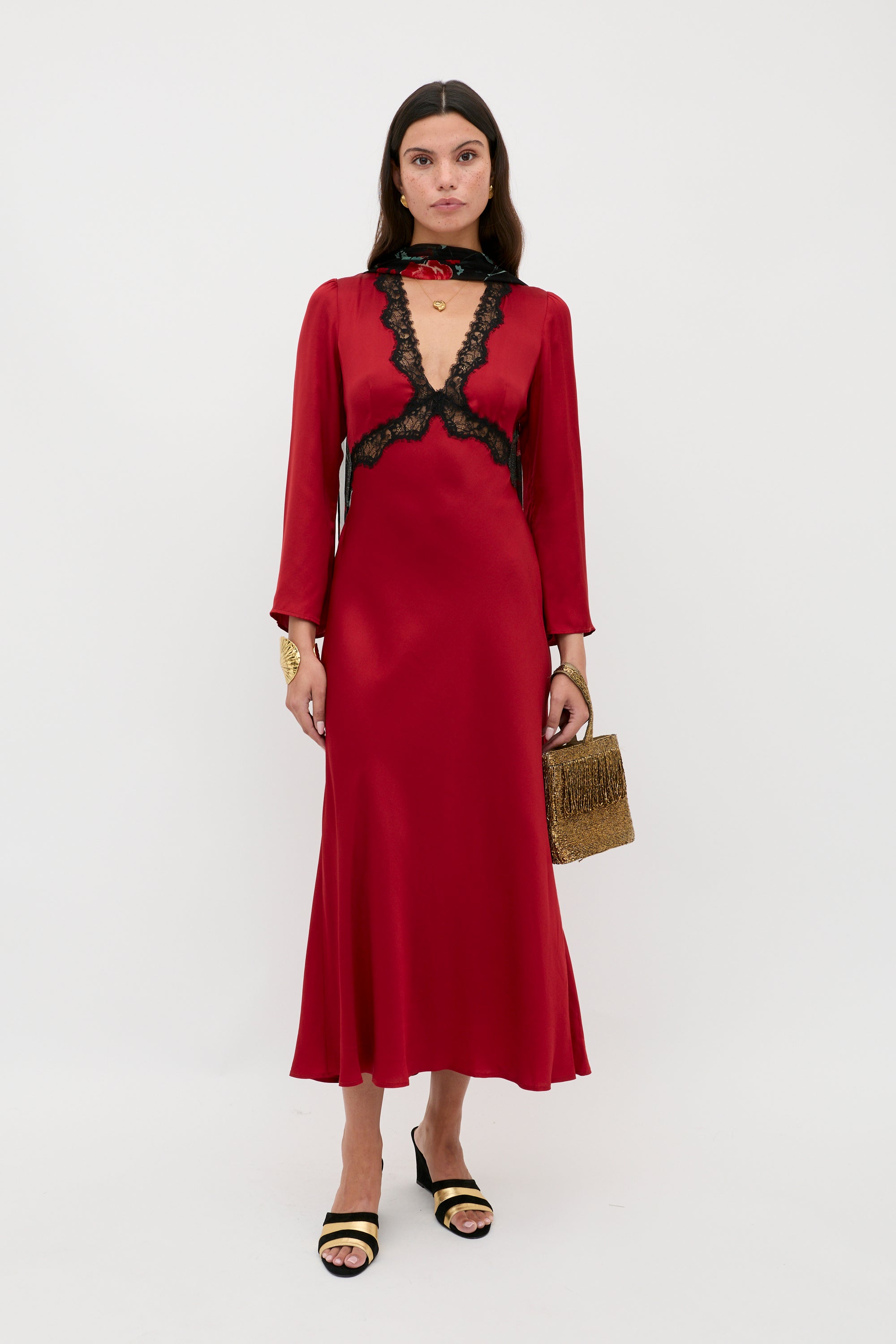 Debra Midi Dress in Burgundy