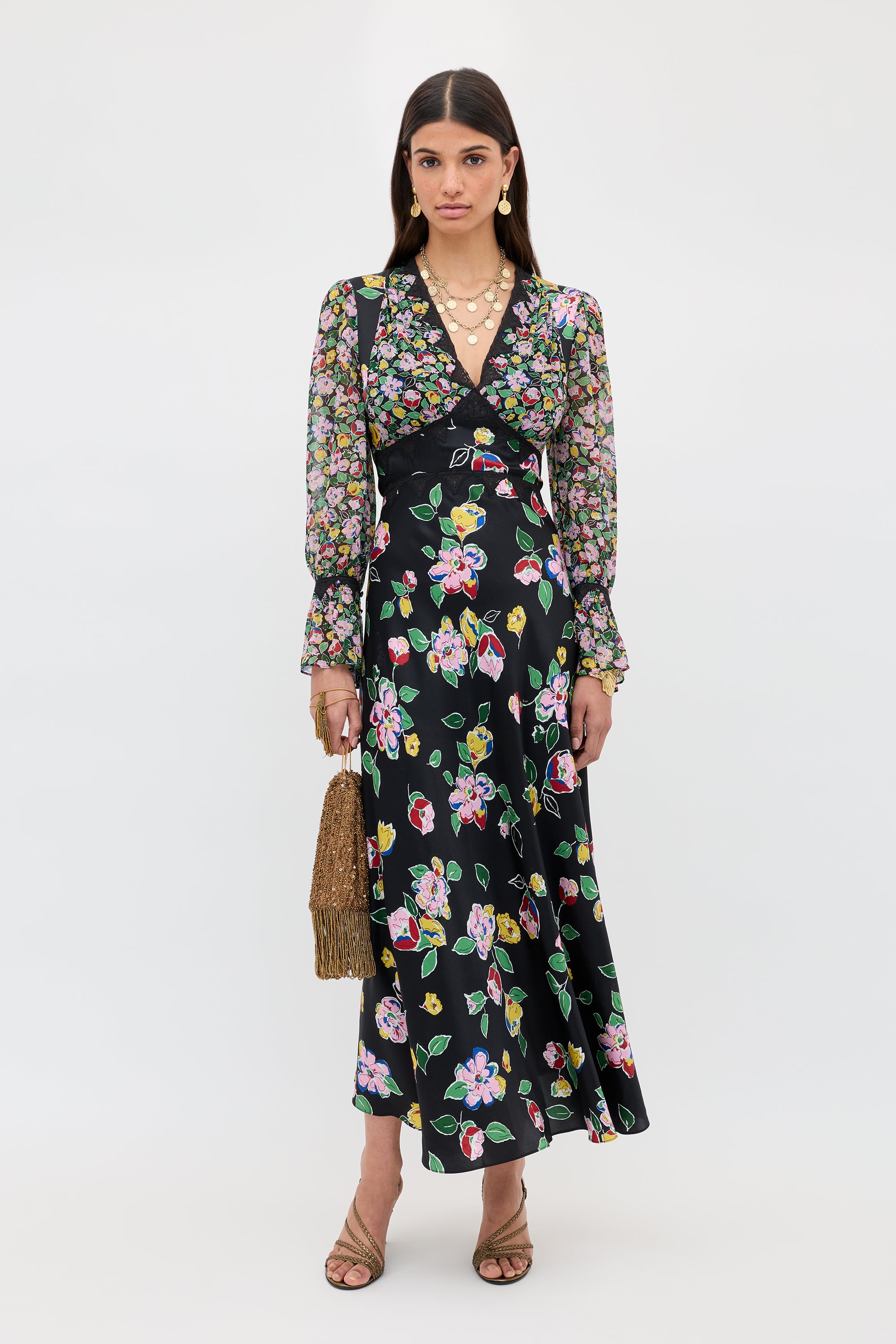 Arlena Silk-Satin Dress in Kimmie Mix Black | RIXO USA ⋆