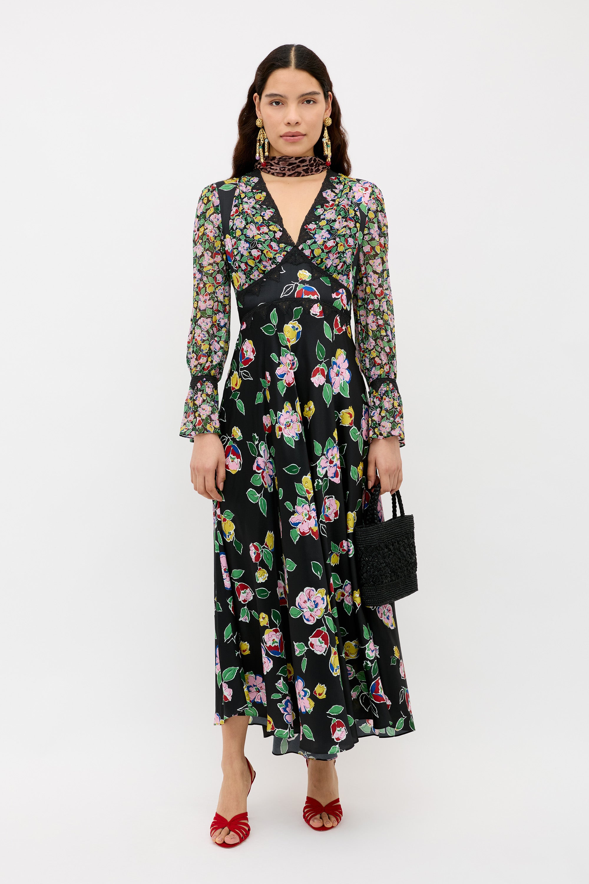 Arlena Silk-Satin Dress in Kimmie Mix Black