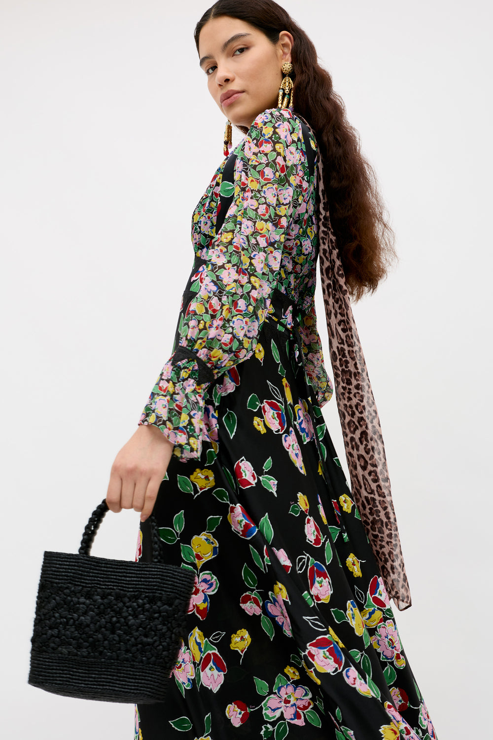 Arlena Silk-Satin Dress in Kimmie Mix Black