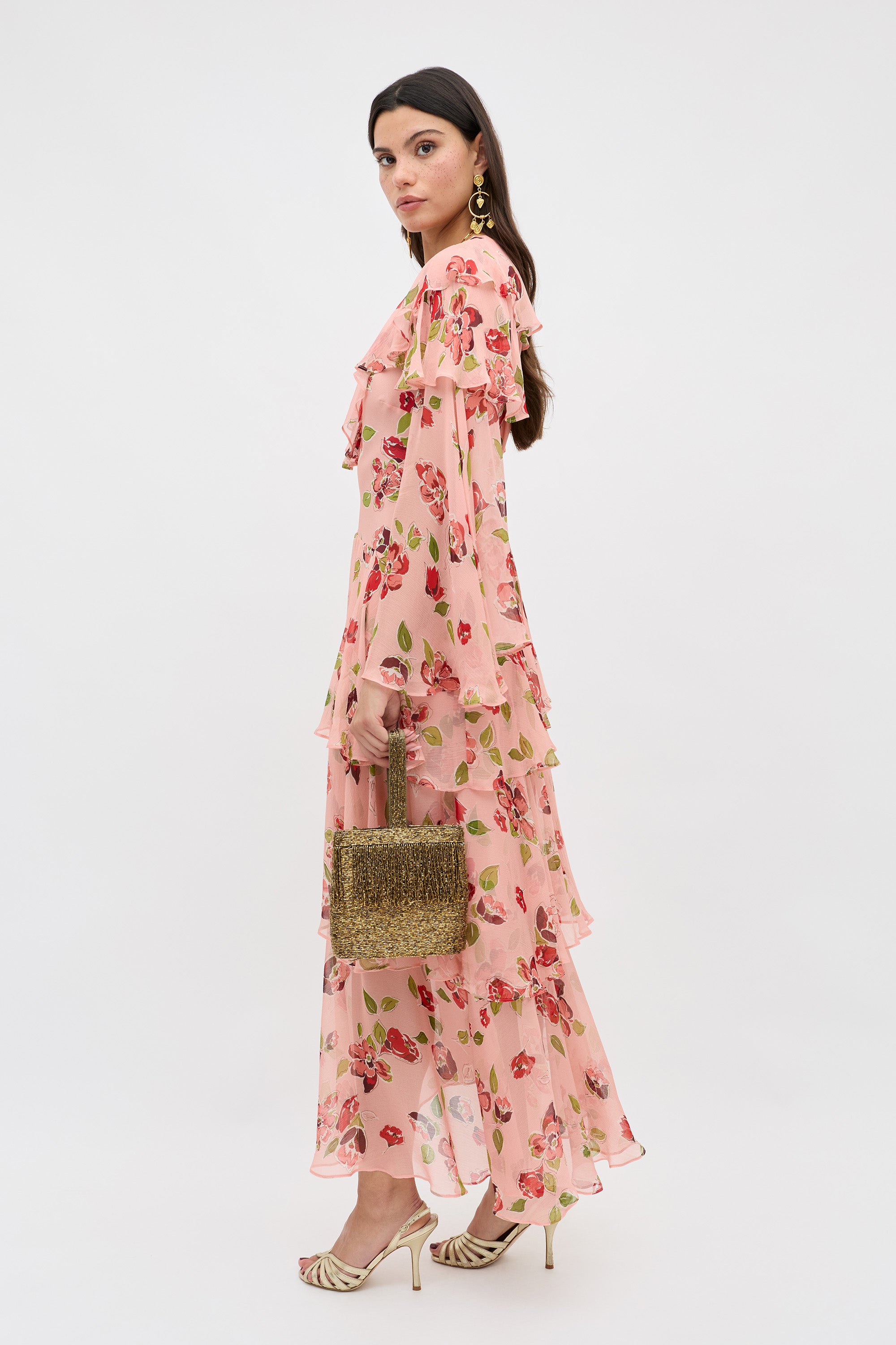 Loralyn Silk Midi Dress in Kimmie Floral Pink | RIXO Worldwide ⋆