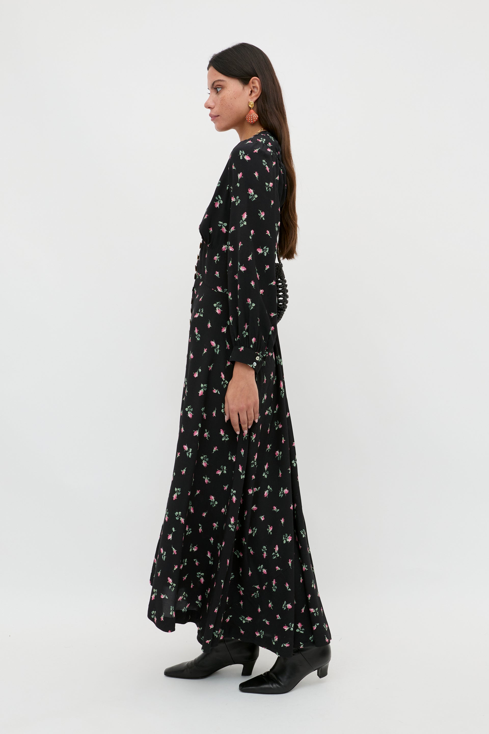 Avalyn Midi Dress in Sienna Bud Black | RIXO ⋆