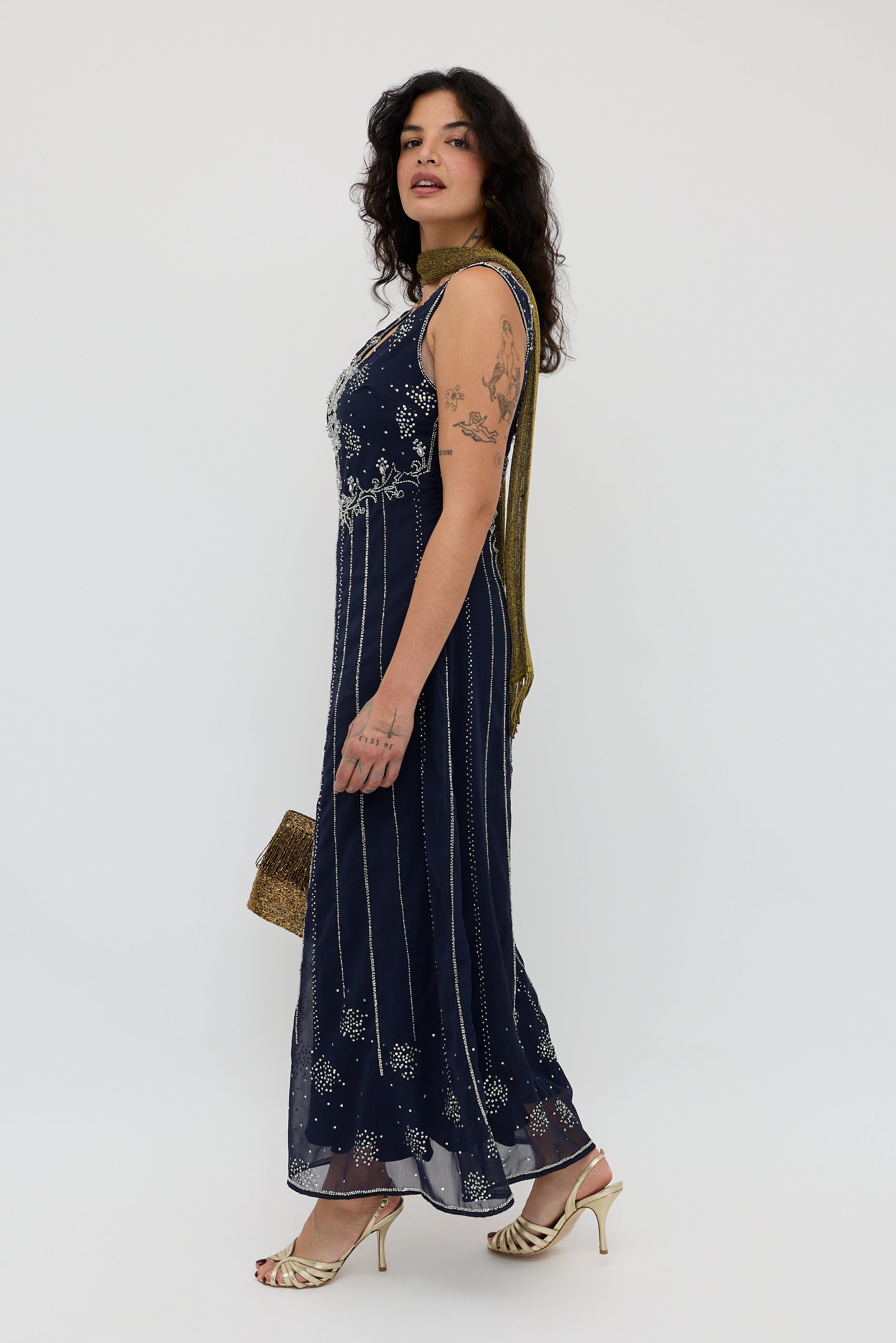 Silvanna Embellished Dress in Tilda Embellishment Navy | RIXO ⋆