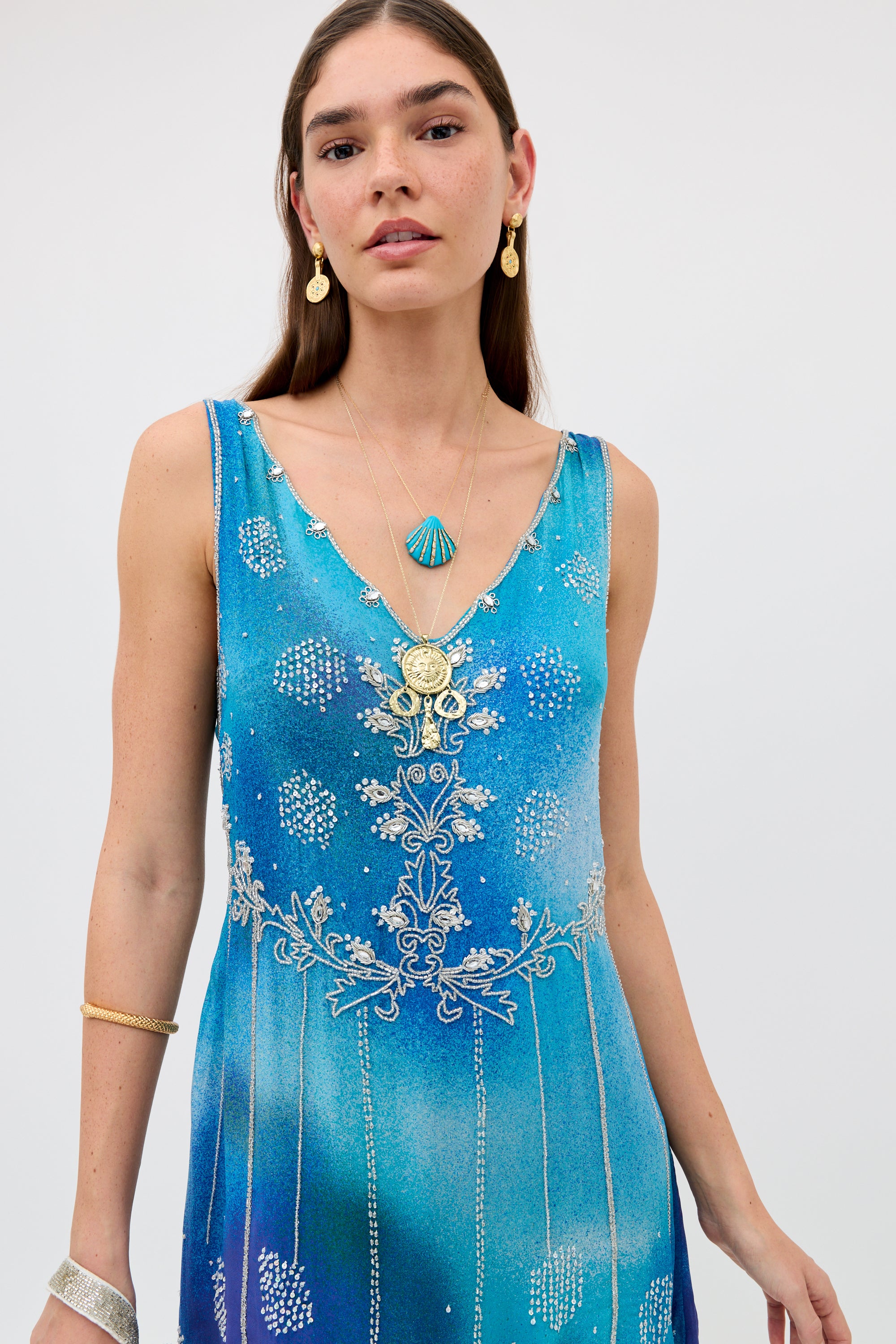 Kaylor Embellished Georgette Dress in Jessica Alexandra Blue | RIXO ⋆