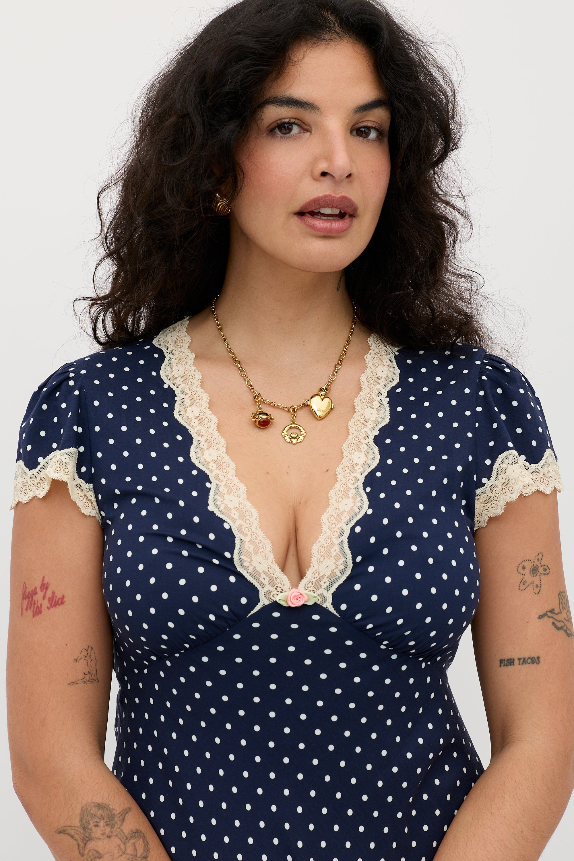 Clarice Midi Dress in Polka Dot Navy | RIXO ⋆