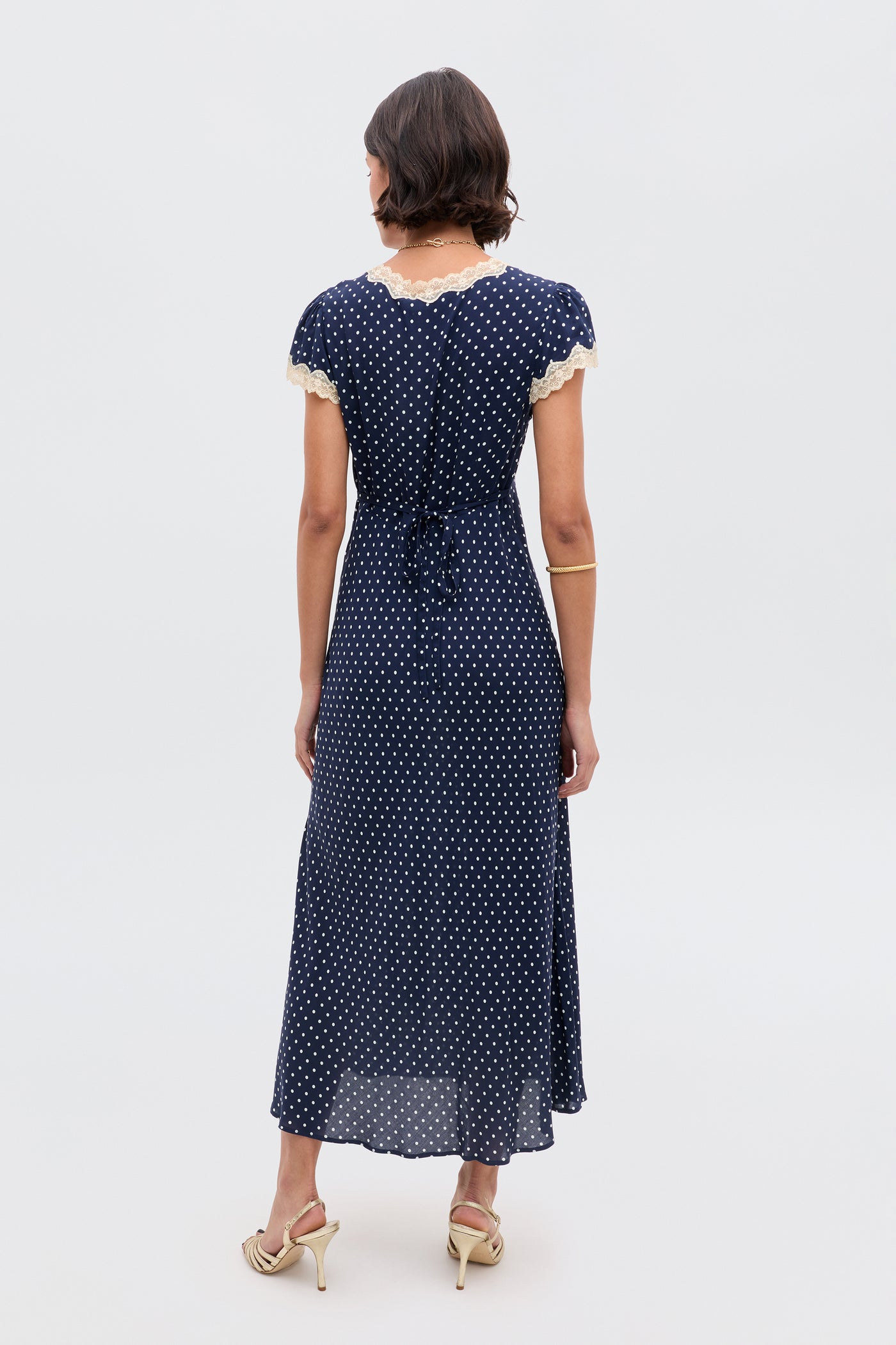 Clarice Midi Dress in Polka Dot Navy
