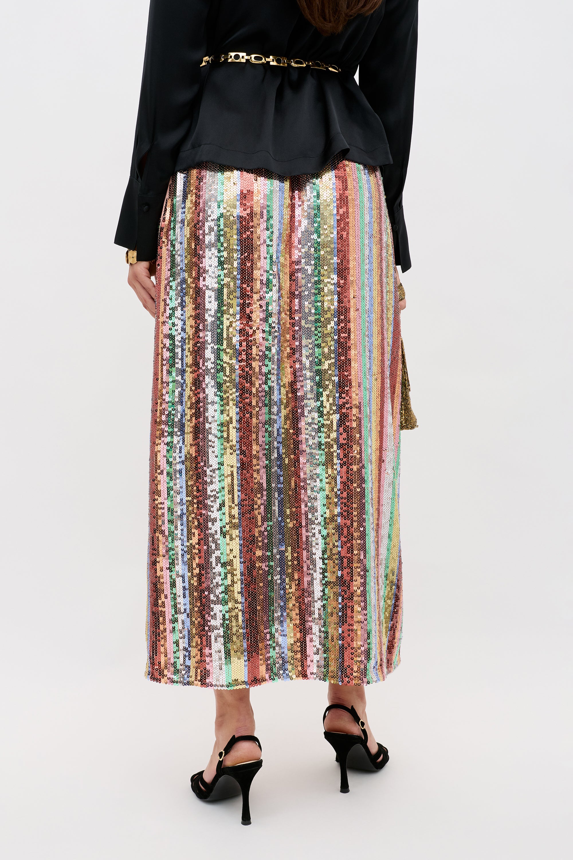 Kelly Embellished Midi Skirt in Dixie Stripe Embellishment Multi | RIXO ...