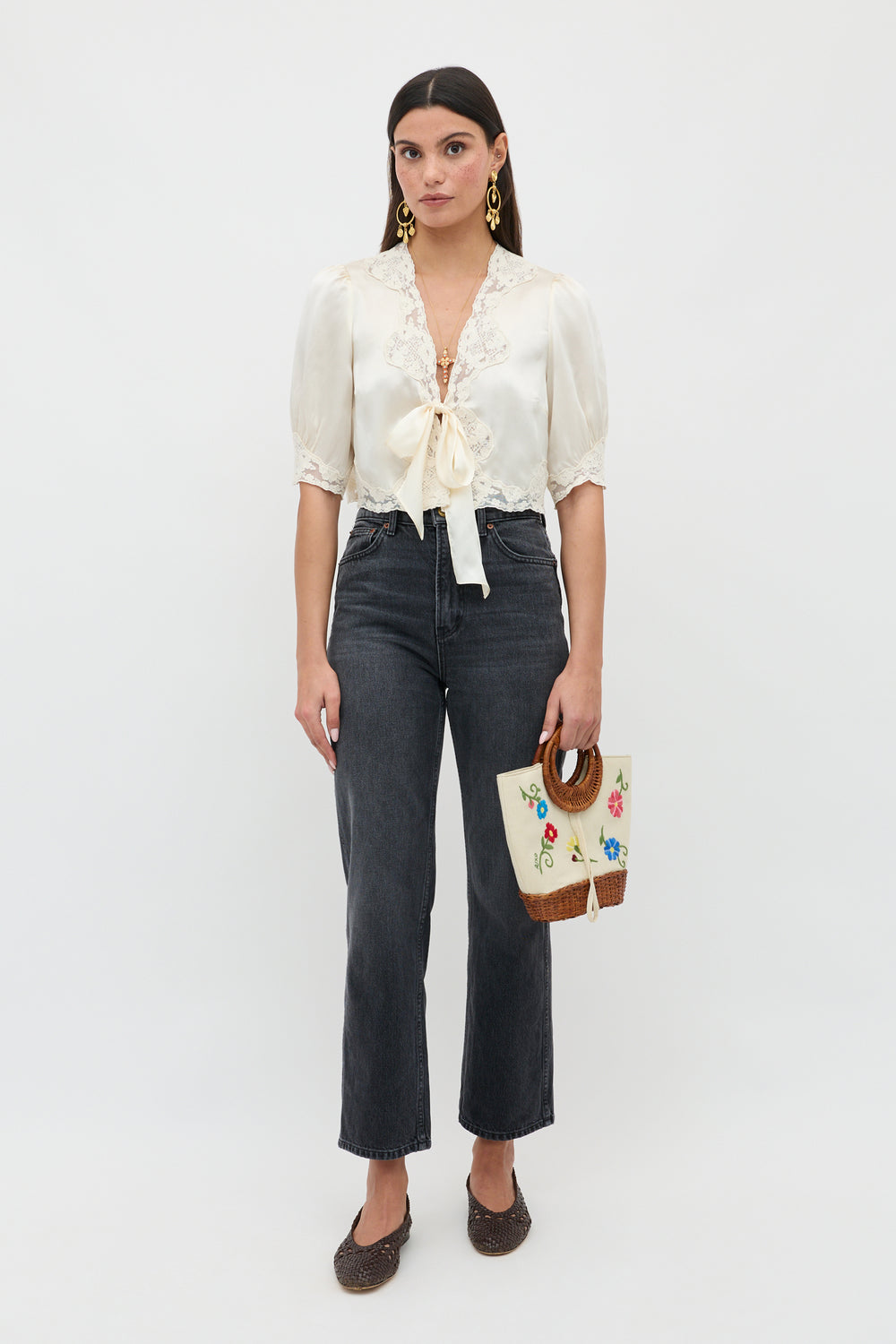 Amara Silk-Satin Top in Cream Champagne | RIXO ⋆