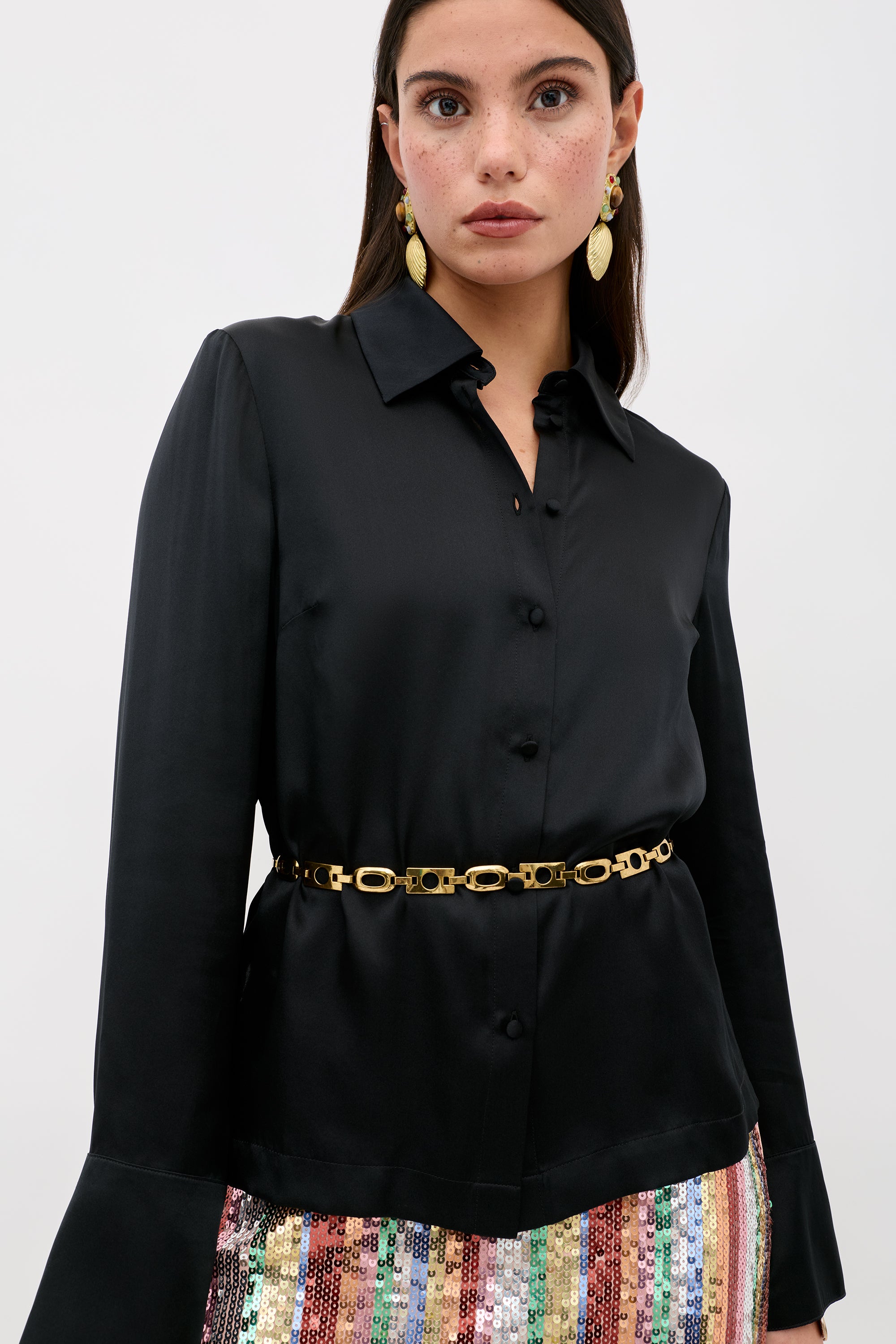 Havan Silk-Satin Shirt in Black | RIXO ⋆