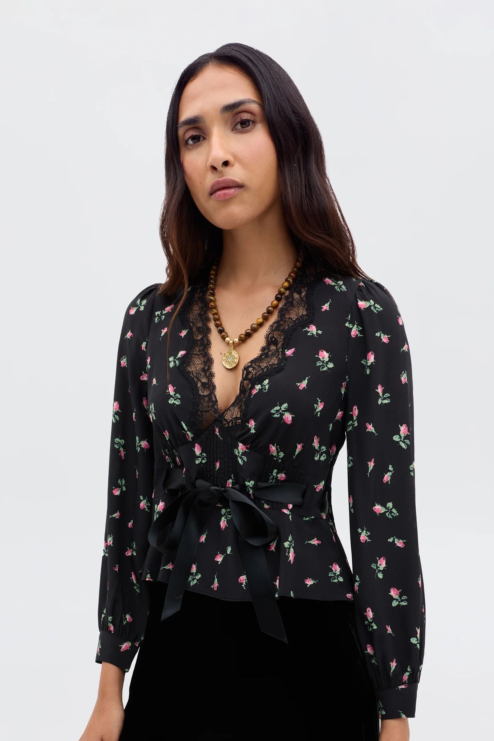 Charis Silk Top in Sienna Bud Black