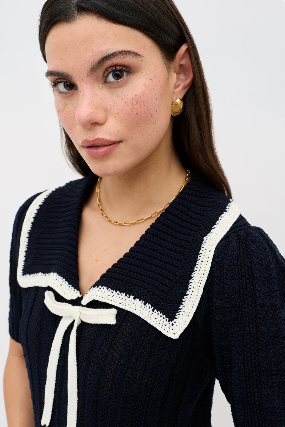 Pippa Knitted Top in Deep Navy | RIXO ⋆