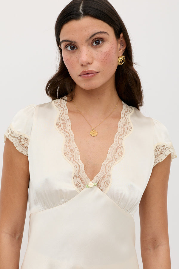 Karia Satin Top in Ivory Champagne | RIXO USA ⋆
