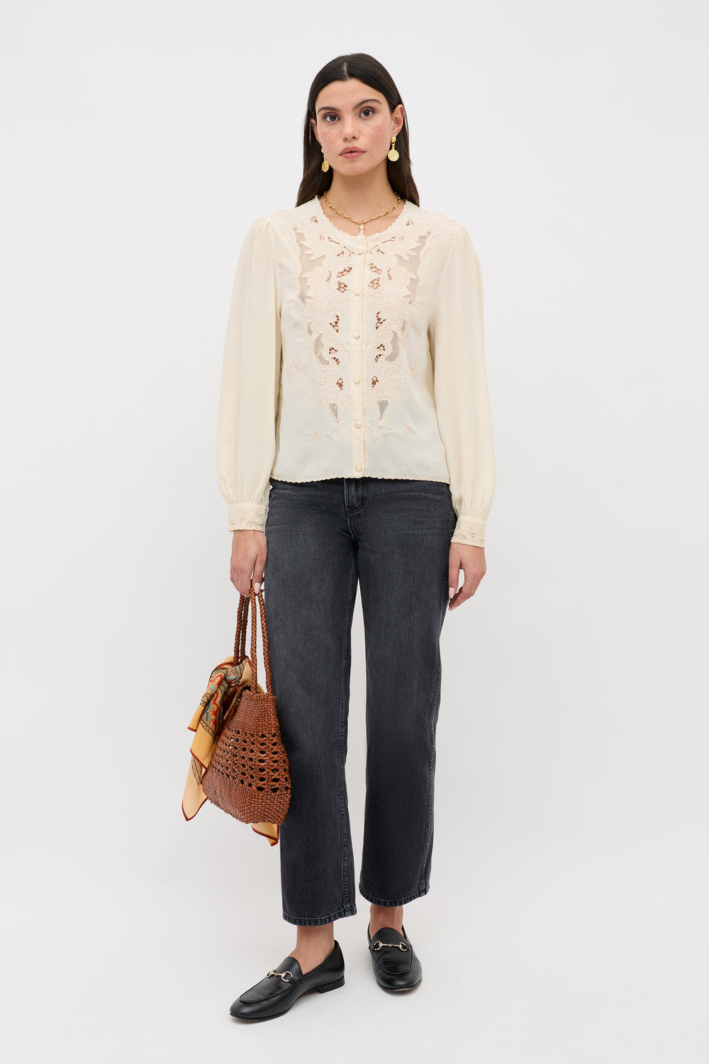 Faela Silk Blouse in Cream Rosalie Embroidery Shell | RIXO USA ⋆