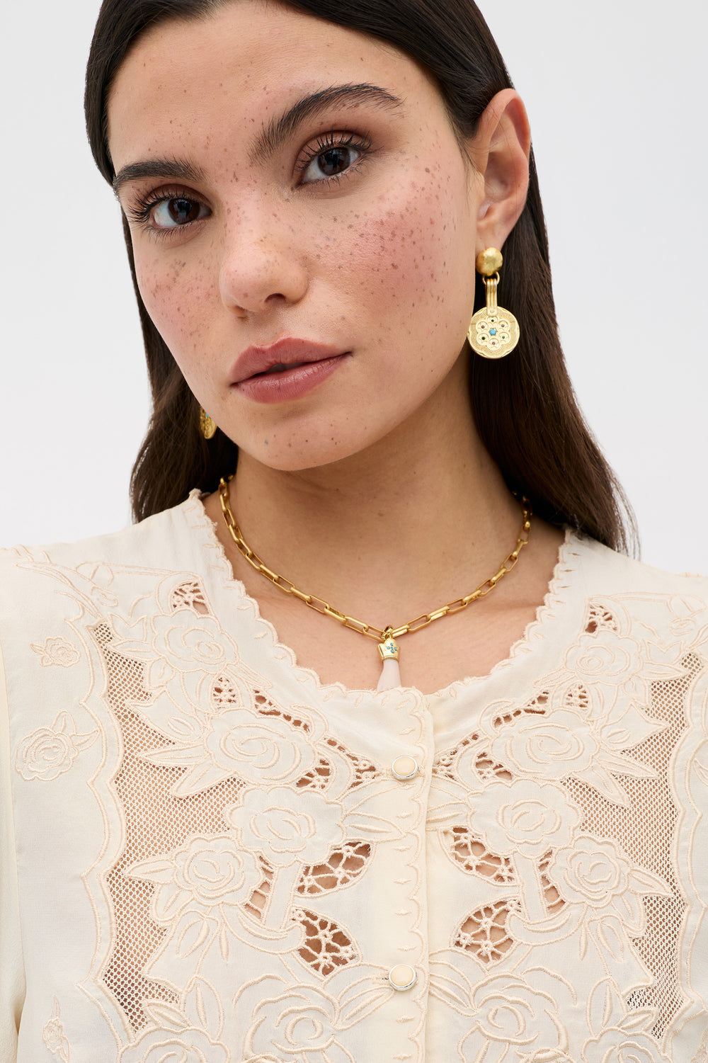 Faela Silk Blouse in Cream Rosalie Embroidery Shell | RIXO ⋆