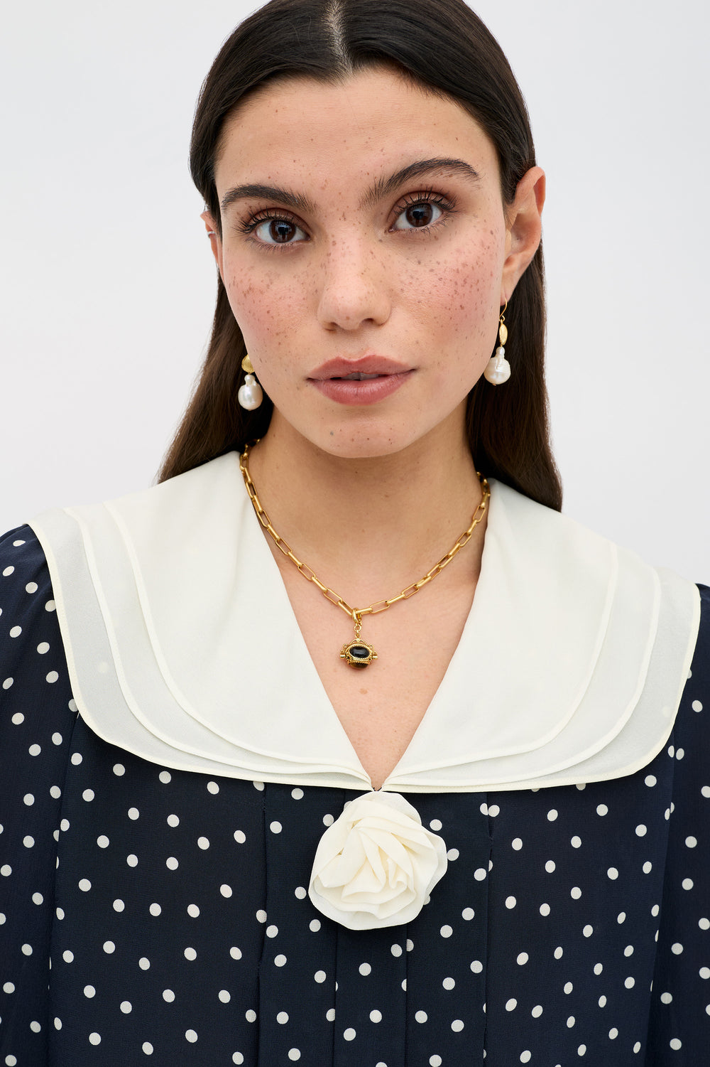 Emelin Silk Blouse in Layla Dot Navy