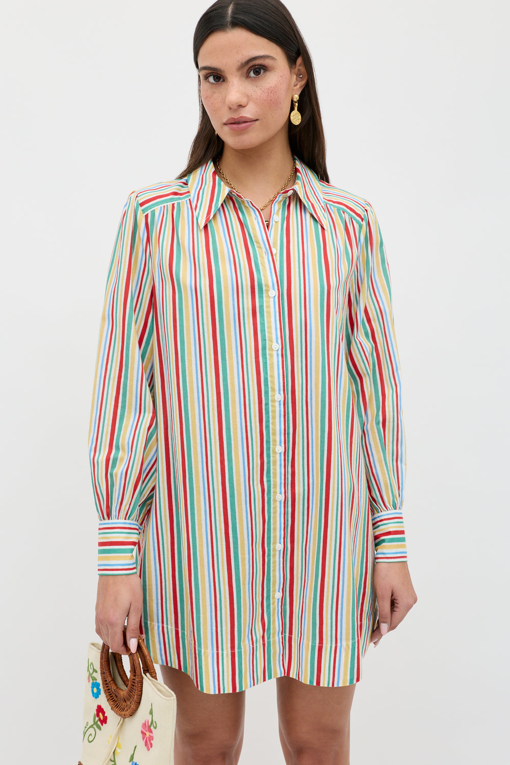Ashlynn Cotton Shirt in Multi Maxime Stripe Ivory | RIXO ⋆